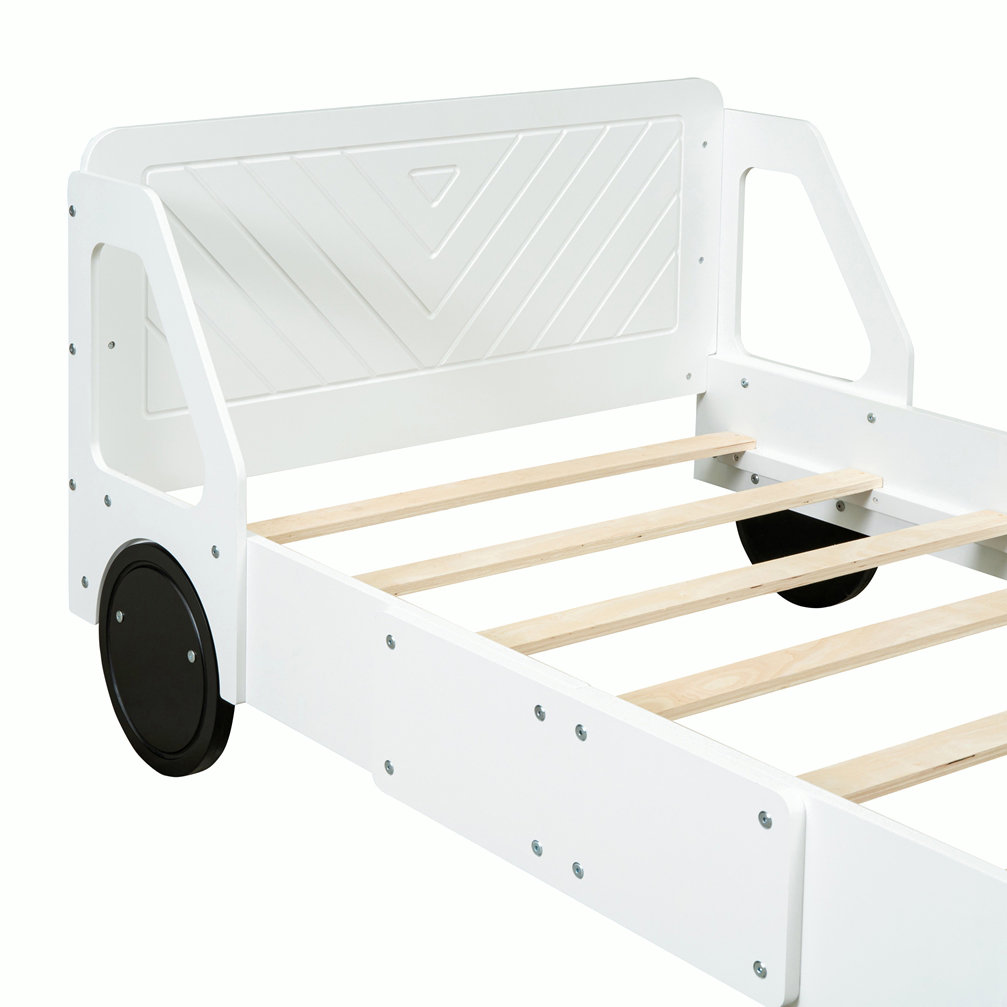 Zoomie Kids Twin Size Car-Shaped Platform Bed with Wheels | Wayfair