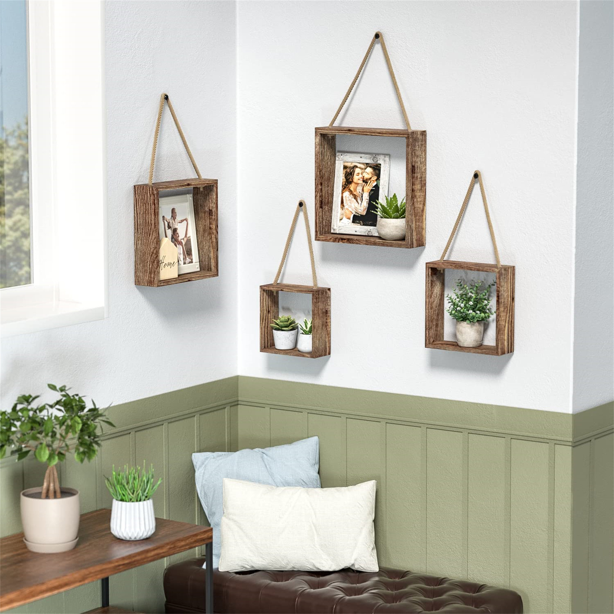 Alpen Home Floating Hanging Square Shelves Wall Mounted Rustic Wood ...
