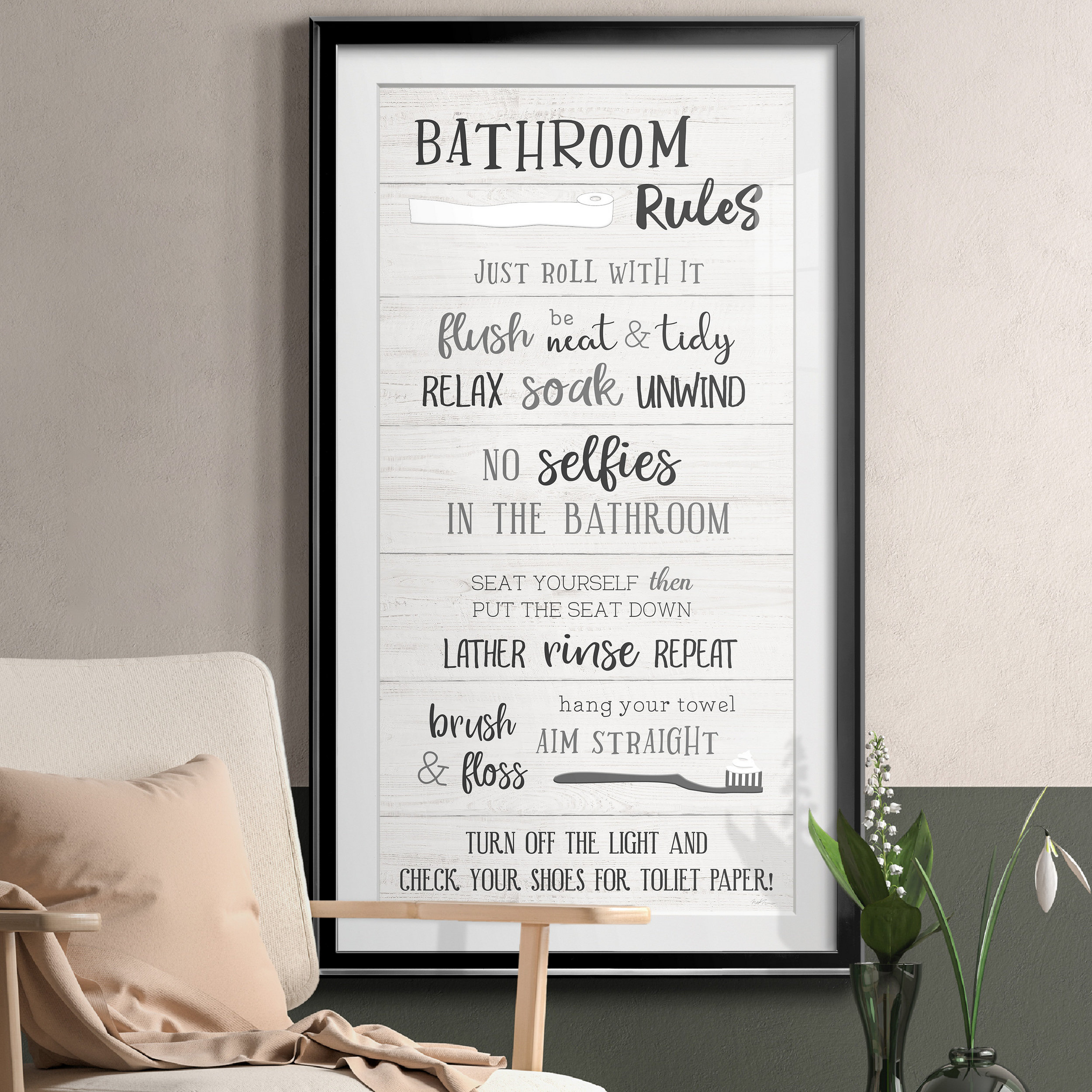 Trinx Bathroom Rules - Picture Frame Textual Art | Wayfair