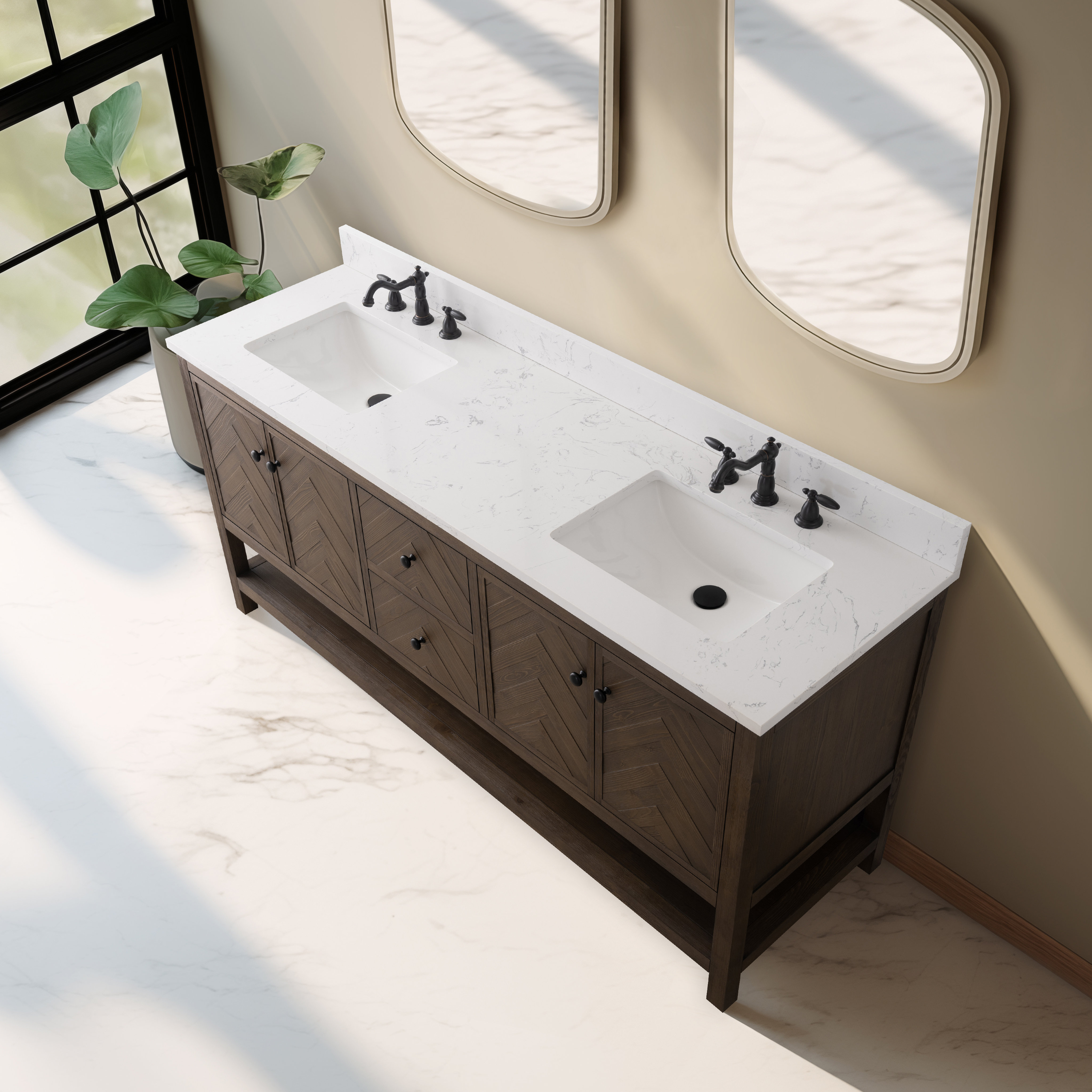 Latitude Run® Landon 72" Herringbone Design Double Bathroom Vanity with ...