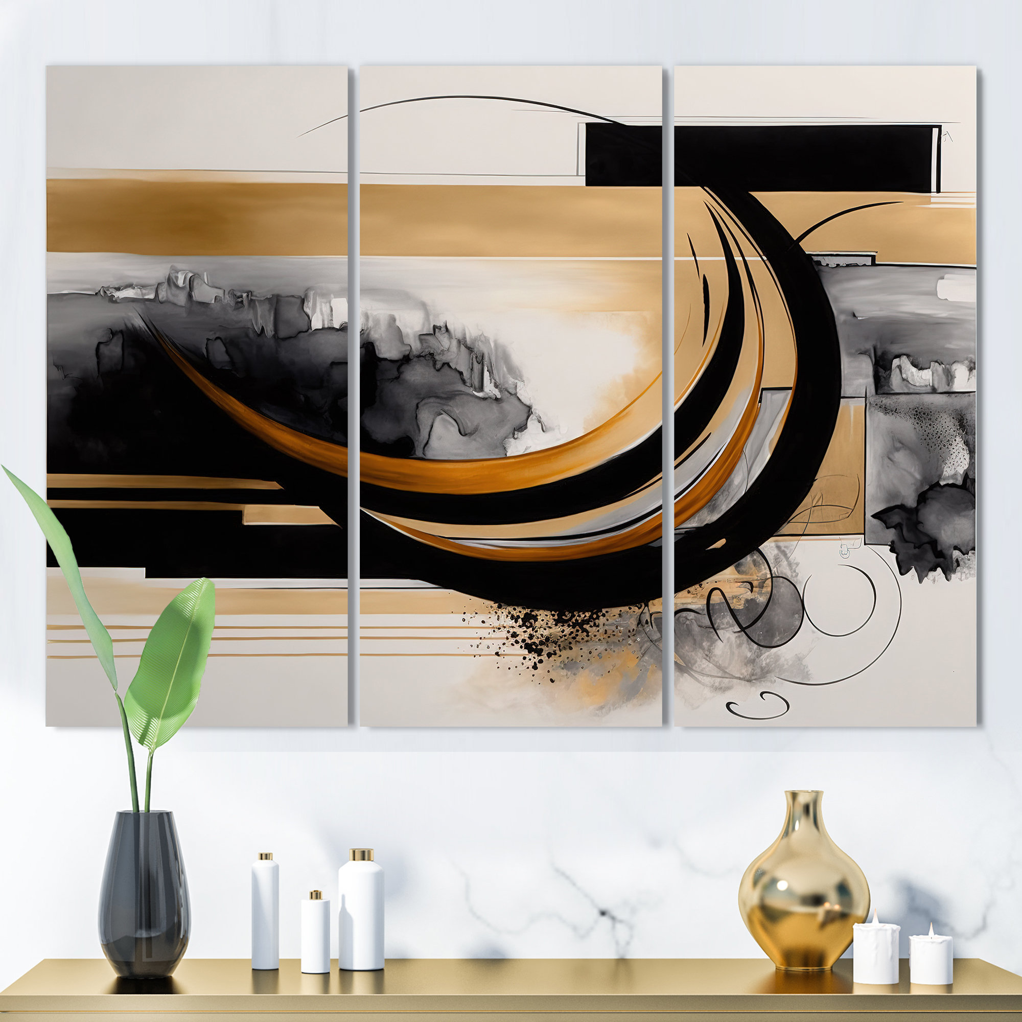 Ivy Bronx Gold Touch Art Deco II - Modern Canvas Wall Art Set | Wayfair