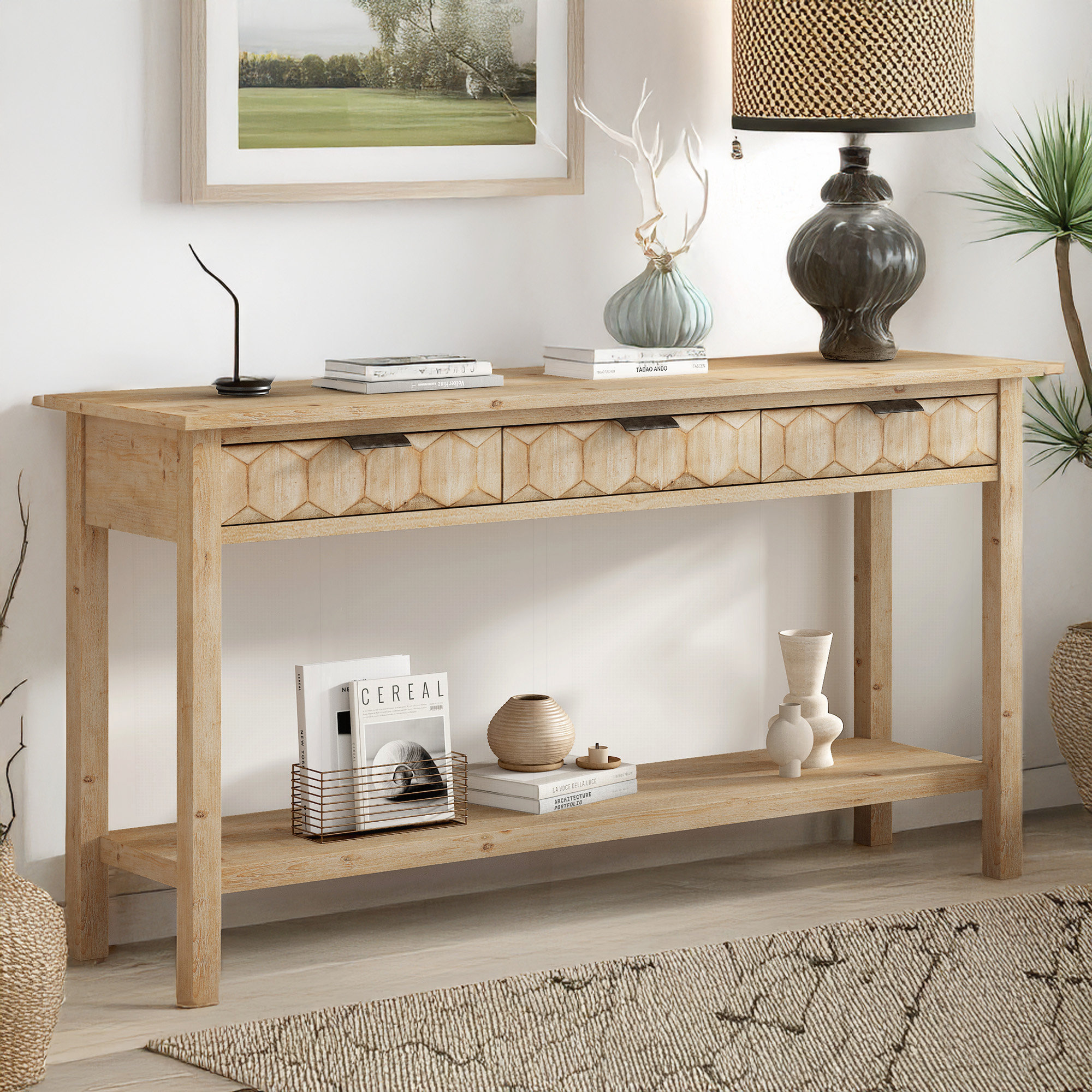 Decopom Stylish Console Table with Honeycomb Design for Various Rooms ...