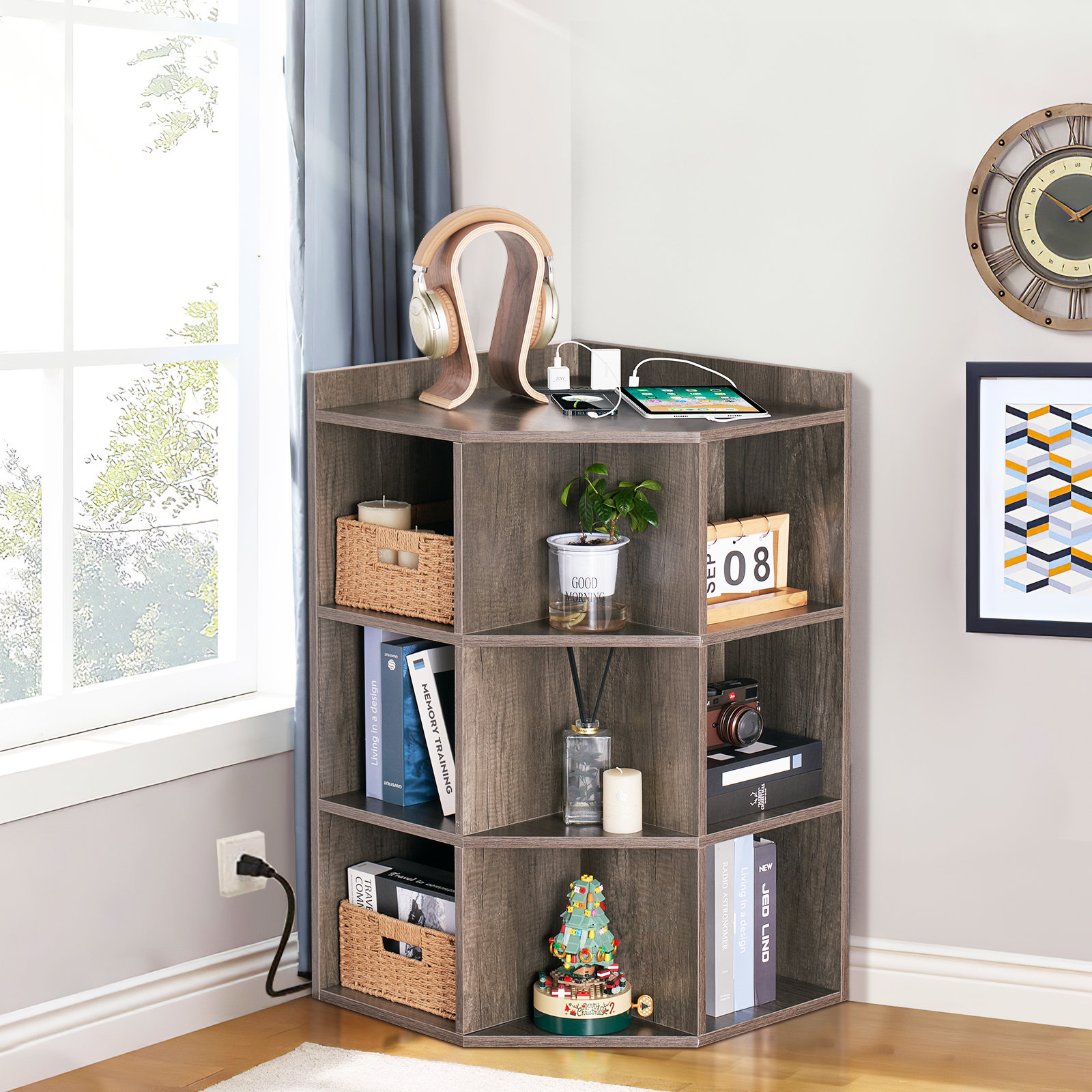 Sonegra Corner Cabinet, Corner Storage With Usb Ports And Outlets ...