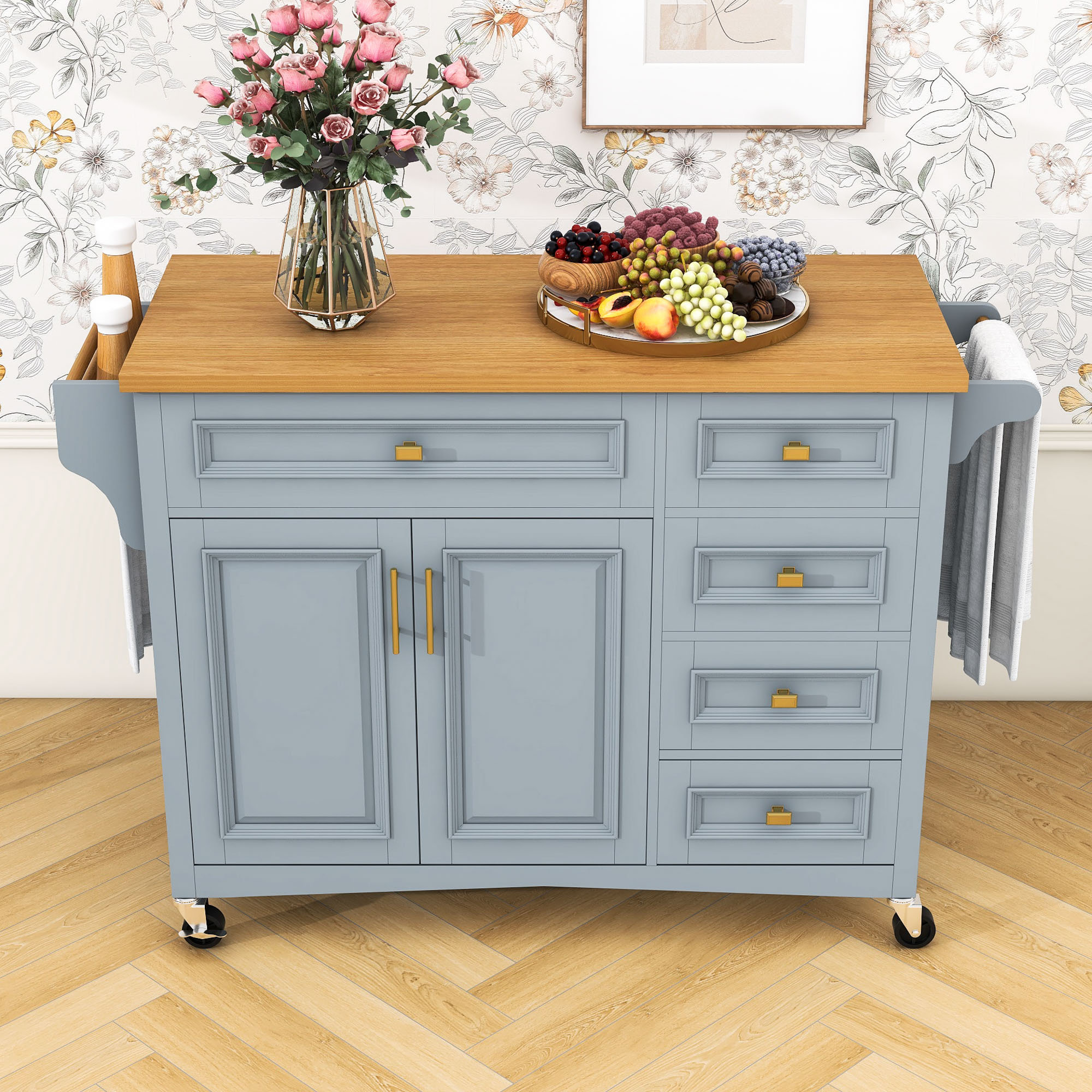 Lark Manor™ Kitchen Island Cart with Extendable Drop Leaf, Spice ...