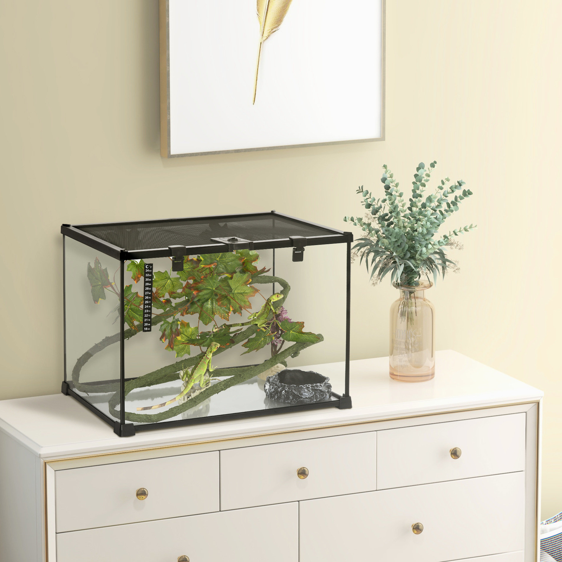 Hokku Designs Reptile Terrarium 14 Gallon - Full View, Decor Kit, Safe ...