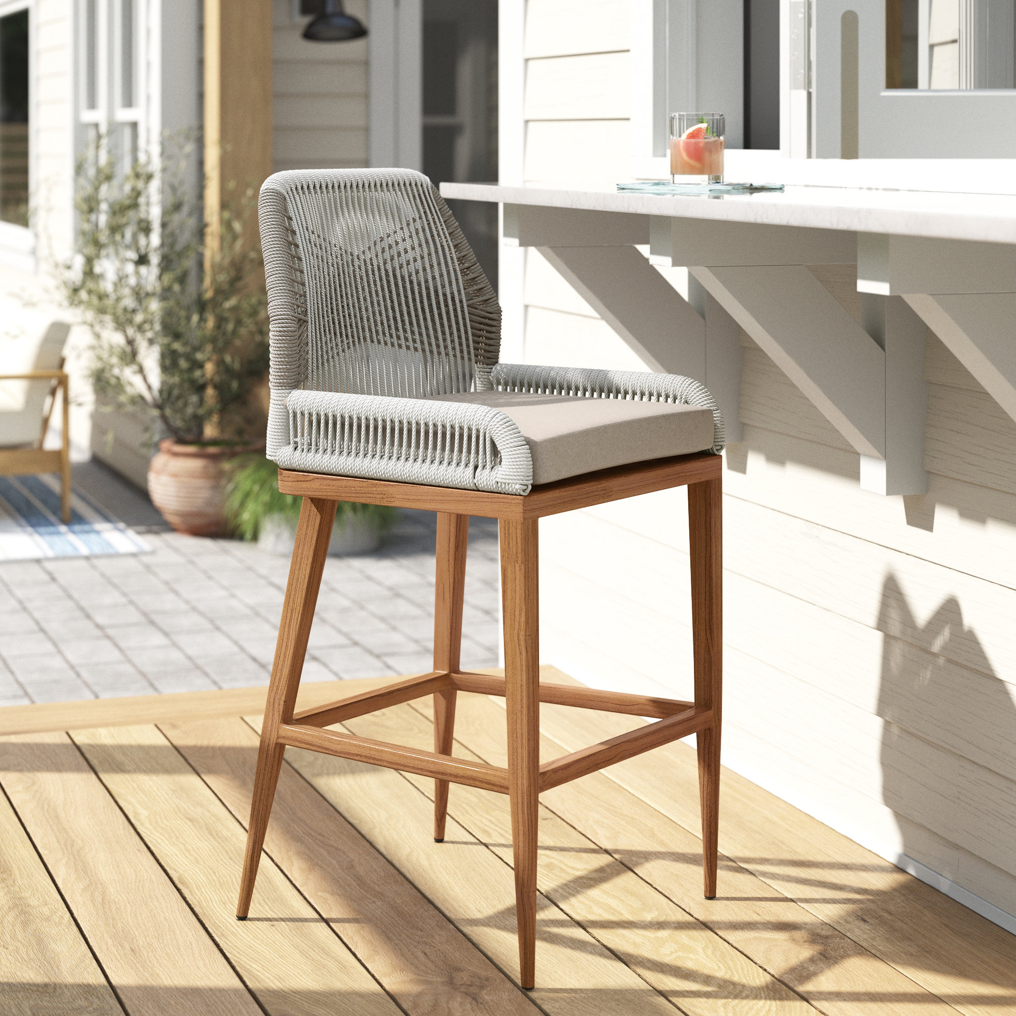 Sand & Stable™ Lesley Metal Frame Patio Bar Stool with Cushion ...
