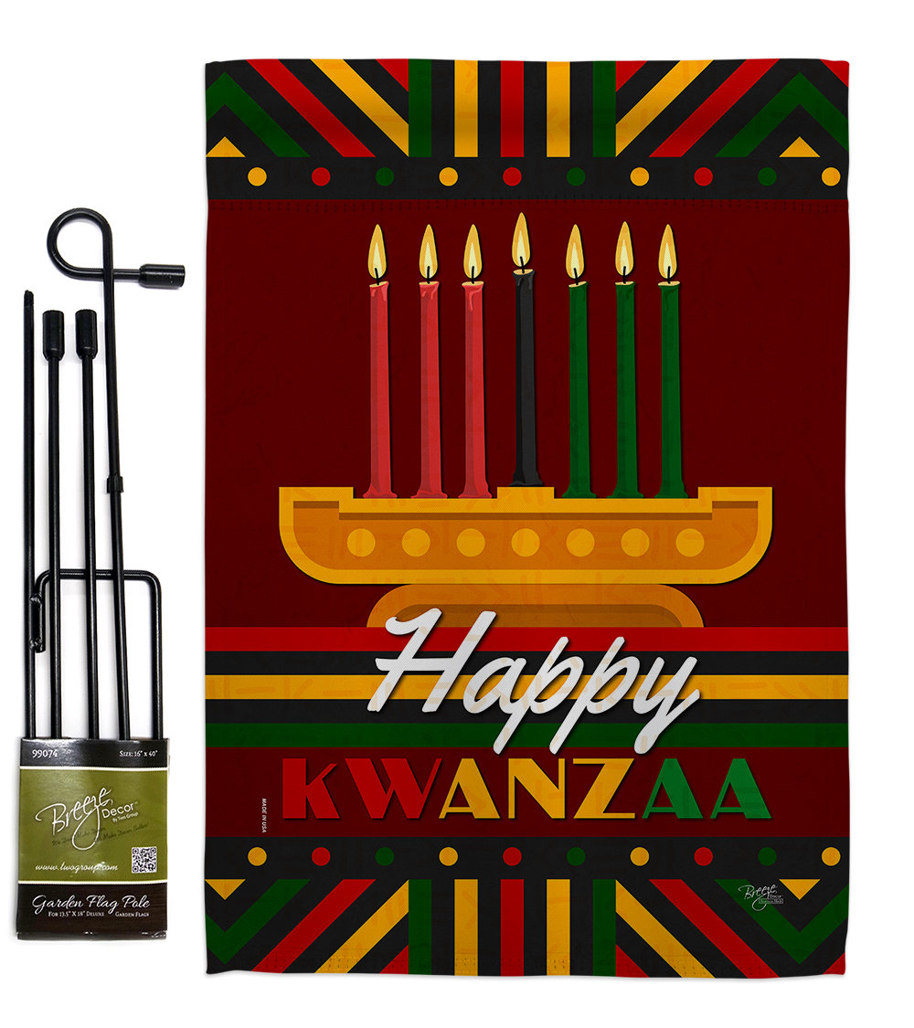 Breeze Decor Happy Kwanzaa 2-Sided Polyester 18.5 x 13 in. Flag set ...