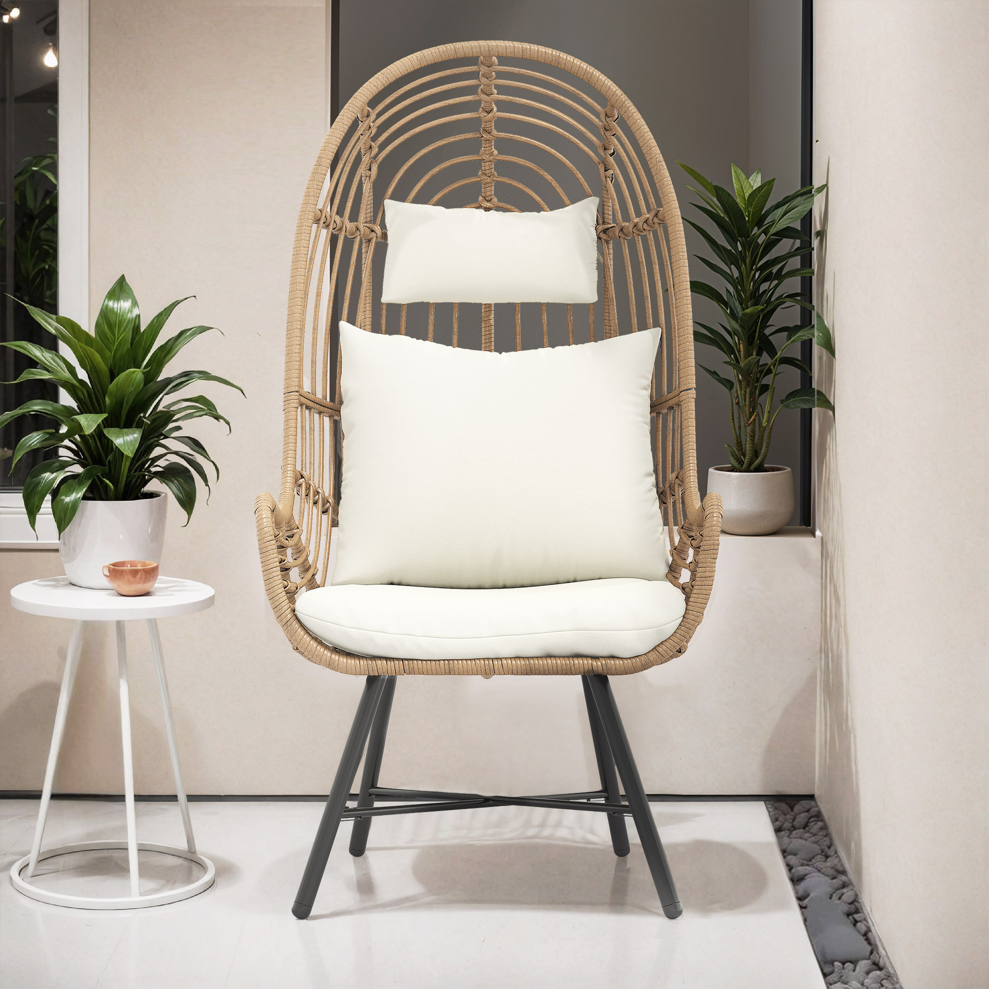 Bay Isle Home Outdoor Patio Rattan Wicker Egg Chair with Stand ...