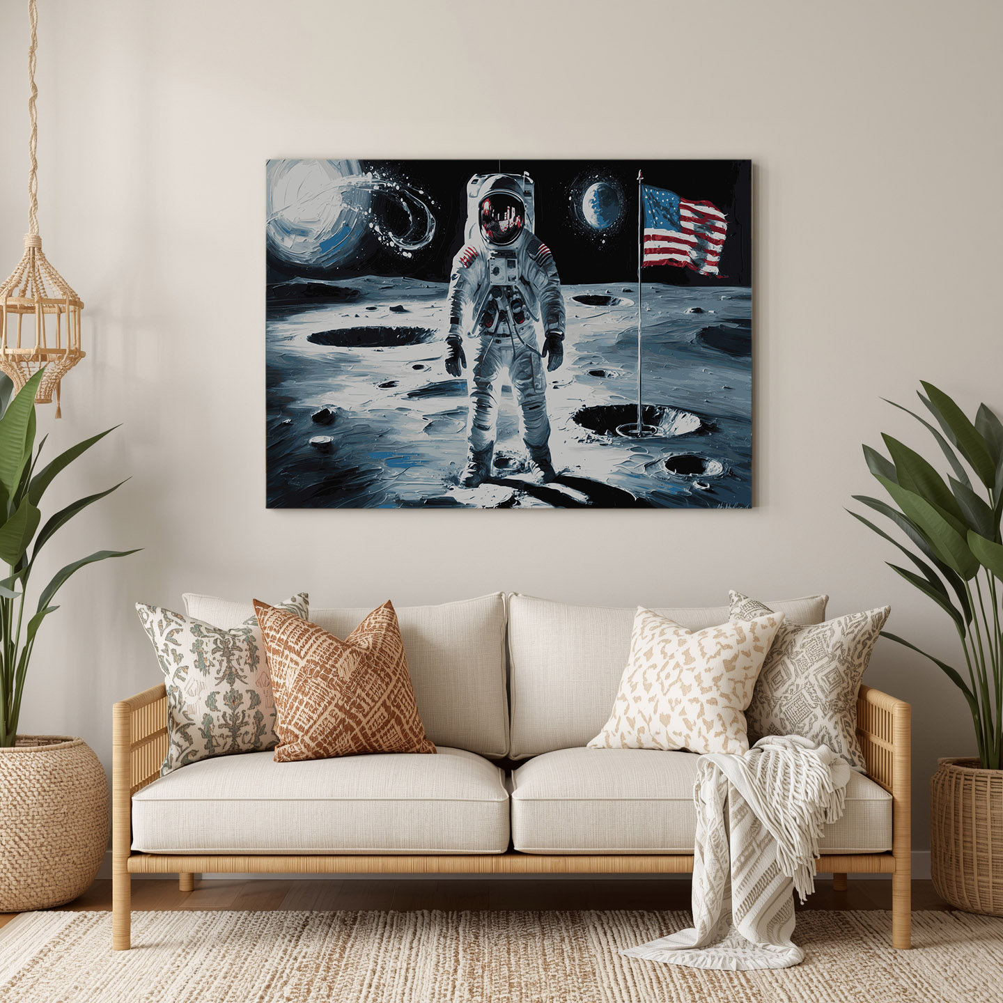 Corrigan Studio® Space Neil Armstrong on Moon Gray Metal Wall Art | Wayfair
