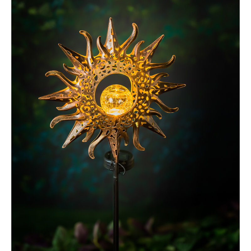 Freeport Park® Hyler Solar Sun Garden Stake with Crackle Glass Ball ...