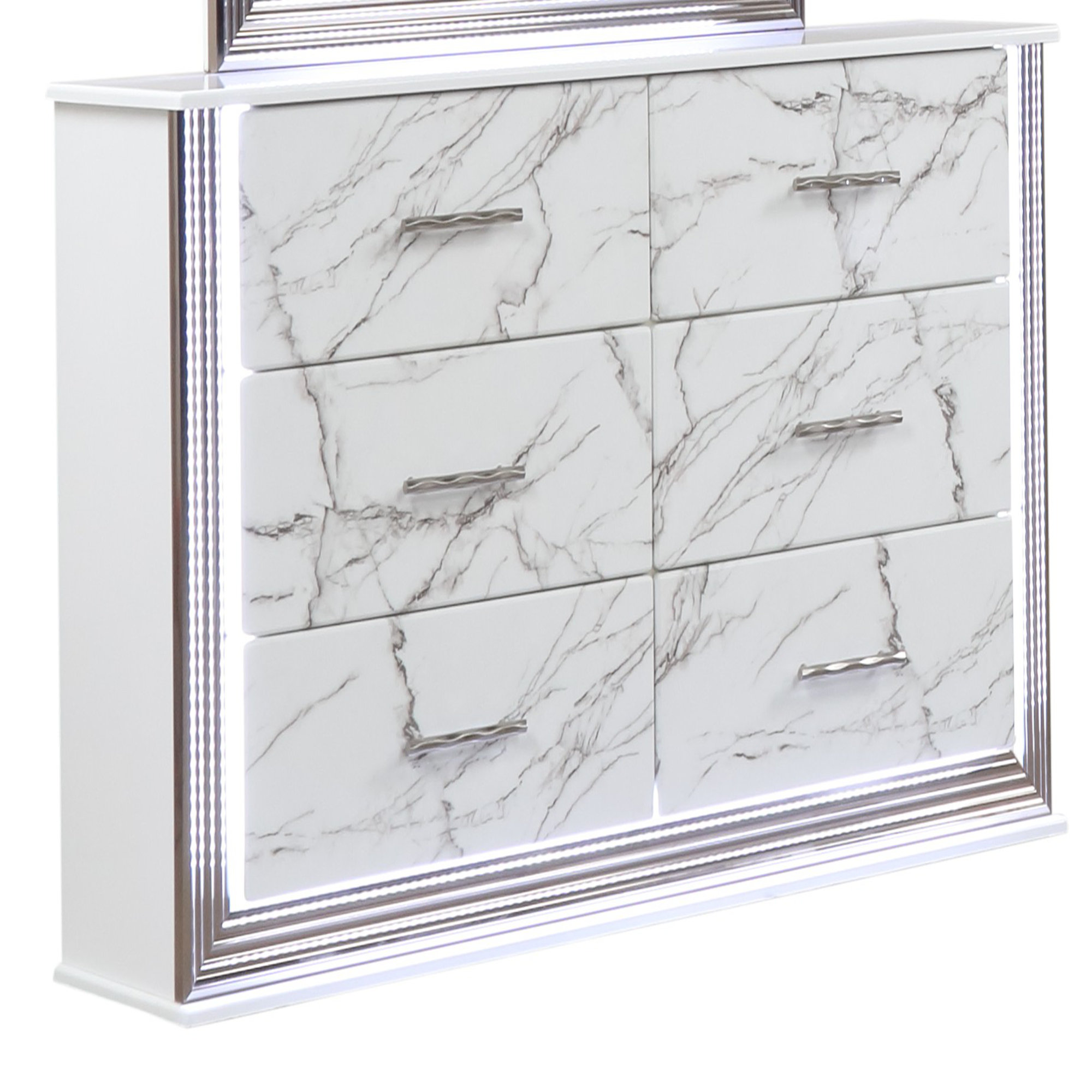 Everly Quinn Dresser Marble Patterned Drawer Fronts with Sleek White ...