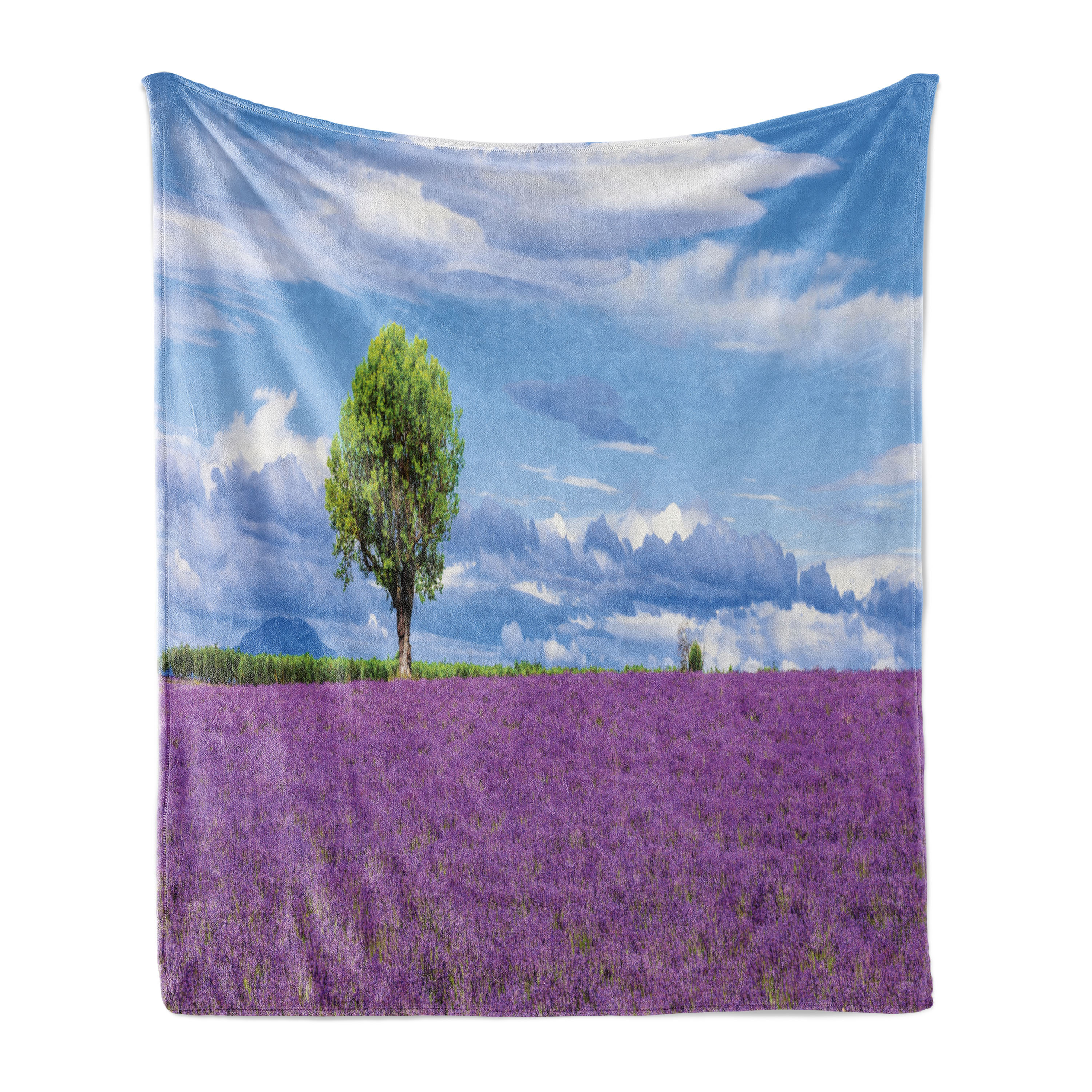 Ambesonne Scenic Summer Fleece Throw Blanket Lavender Field Tree Violet ...