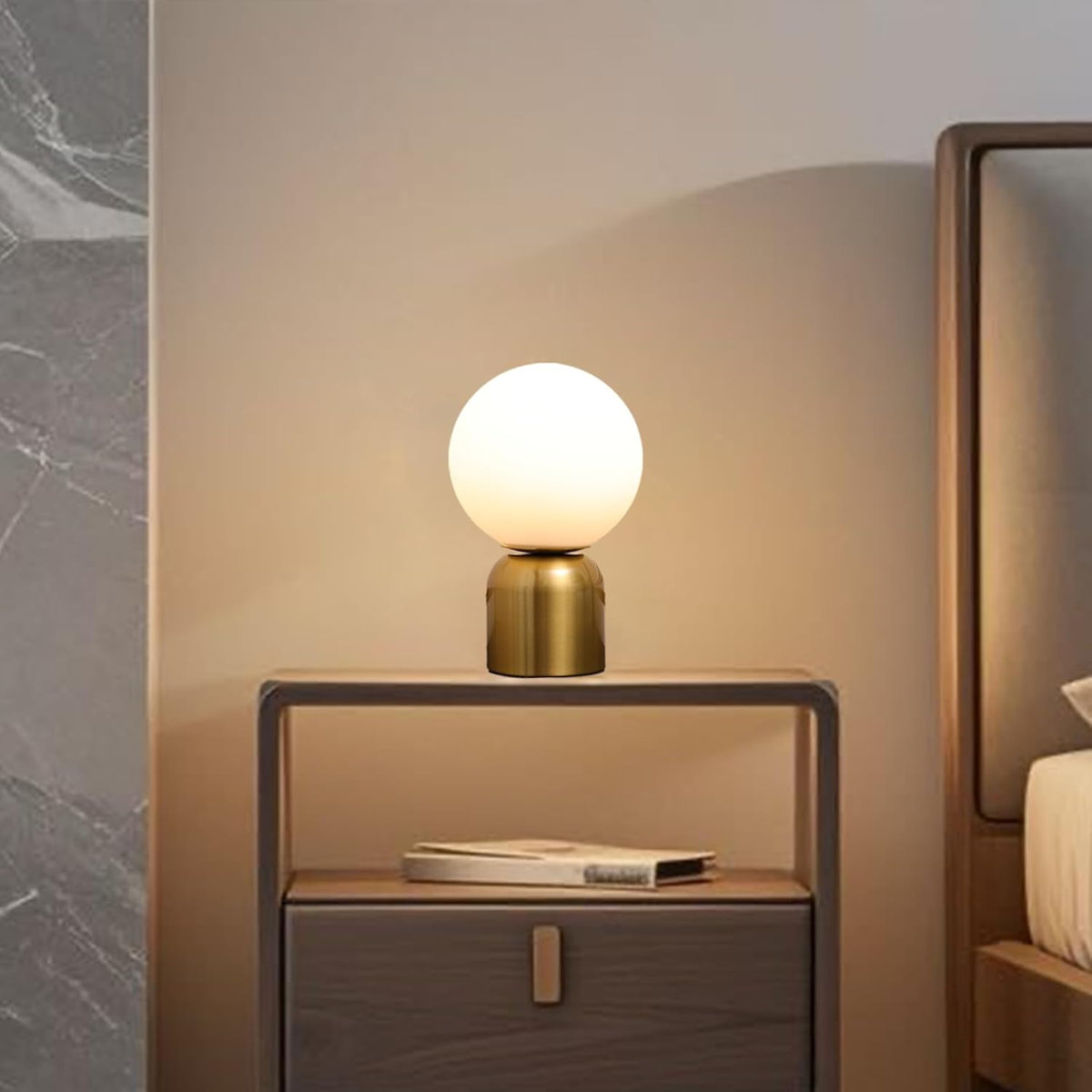 Mercer41 Mid-Century Modern Brushed Gold Table Lamp With Frosted Glass ...