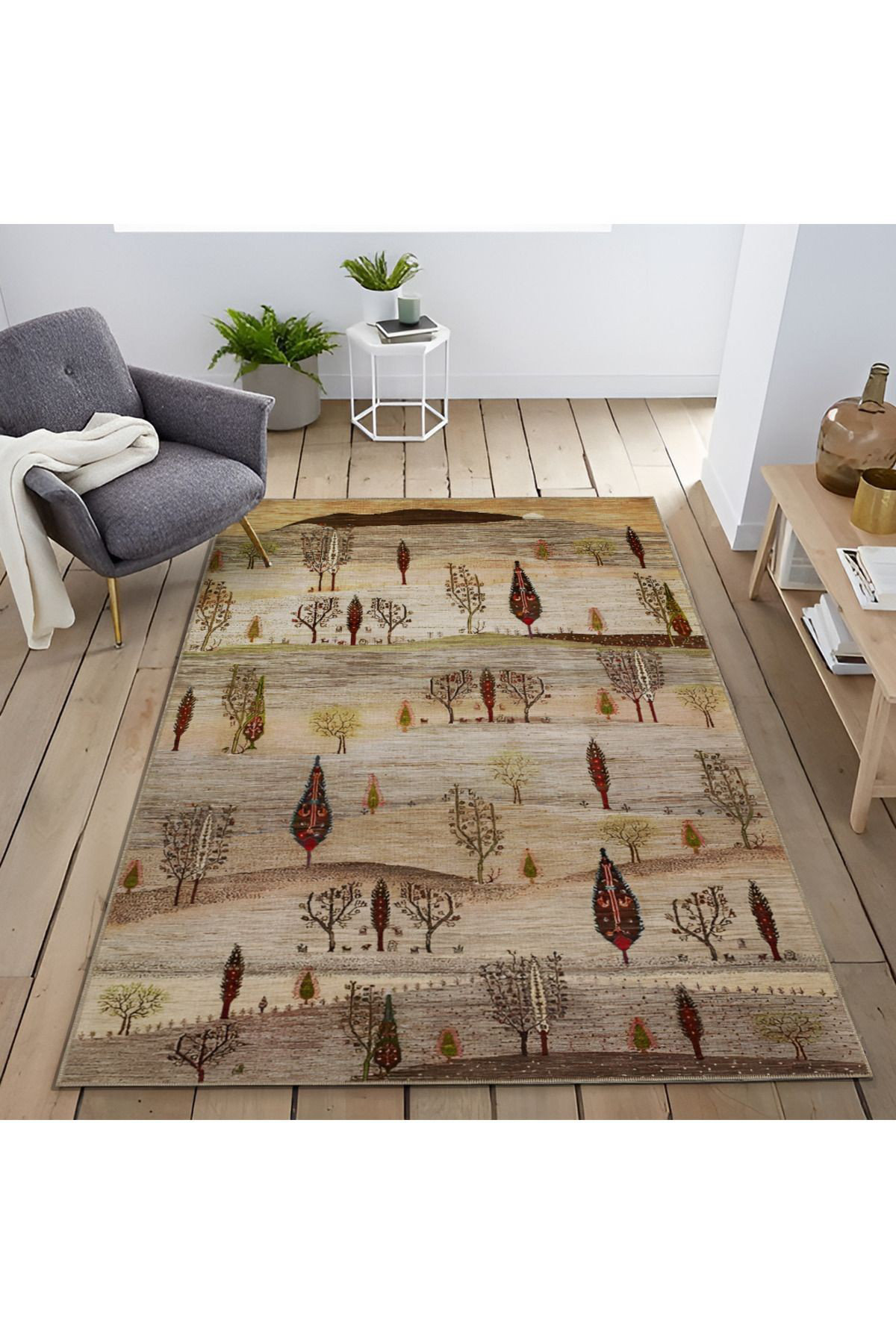 Jaselius Home Green Autumn Tree Modern Decorative Machine Washable Area ...