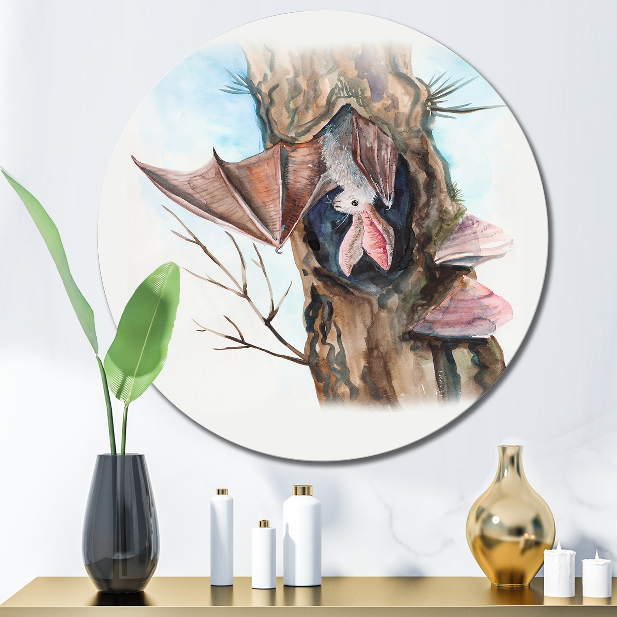 Rosalind Wheeler Bat In A Hollow Tree - Traditional Metal Circle Wall ...