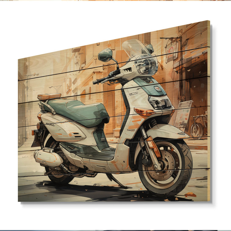 Red Barrel Studio® Keimar Beige Scooter City Explorer On Wood Print ...