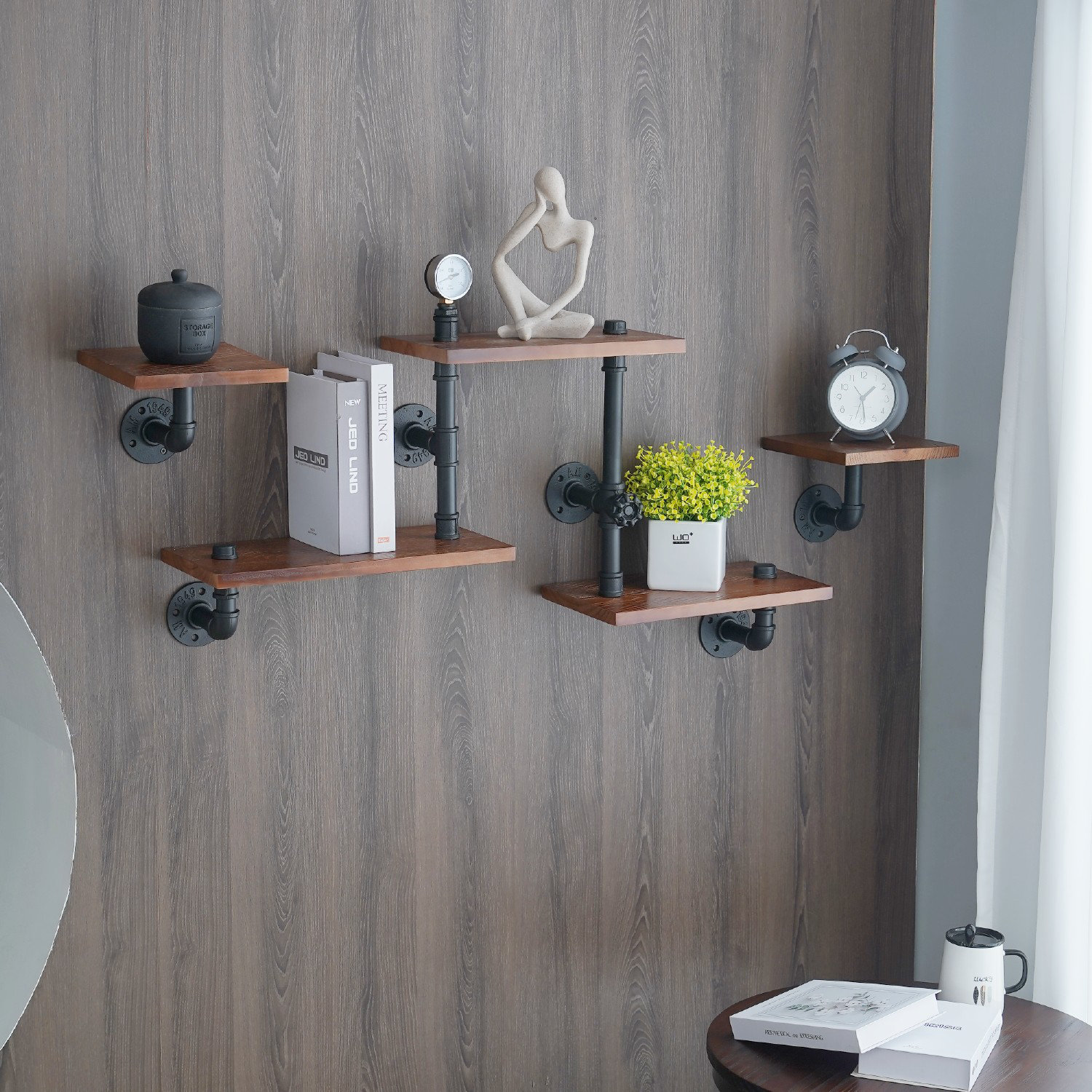 Williston Forge Furniture Industrial Floating Pipe Wall Shelves Rustic ...