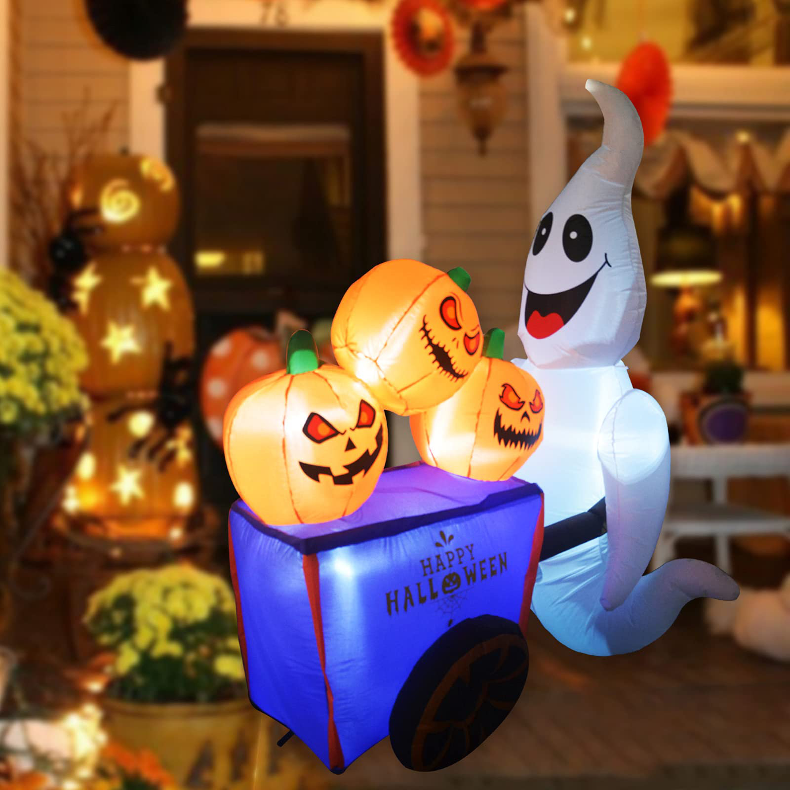 Halloween Inflatable 6 Ft Halloween Ghost Decorations With Pumpkin Cart