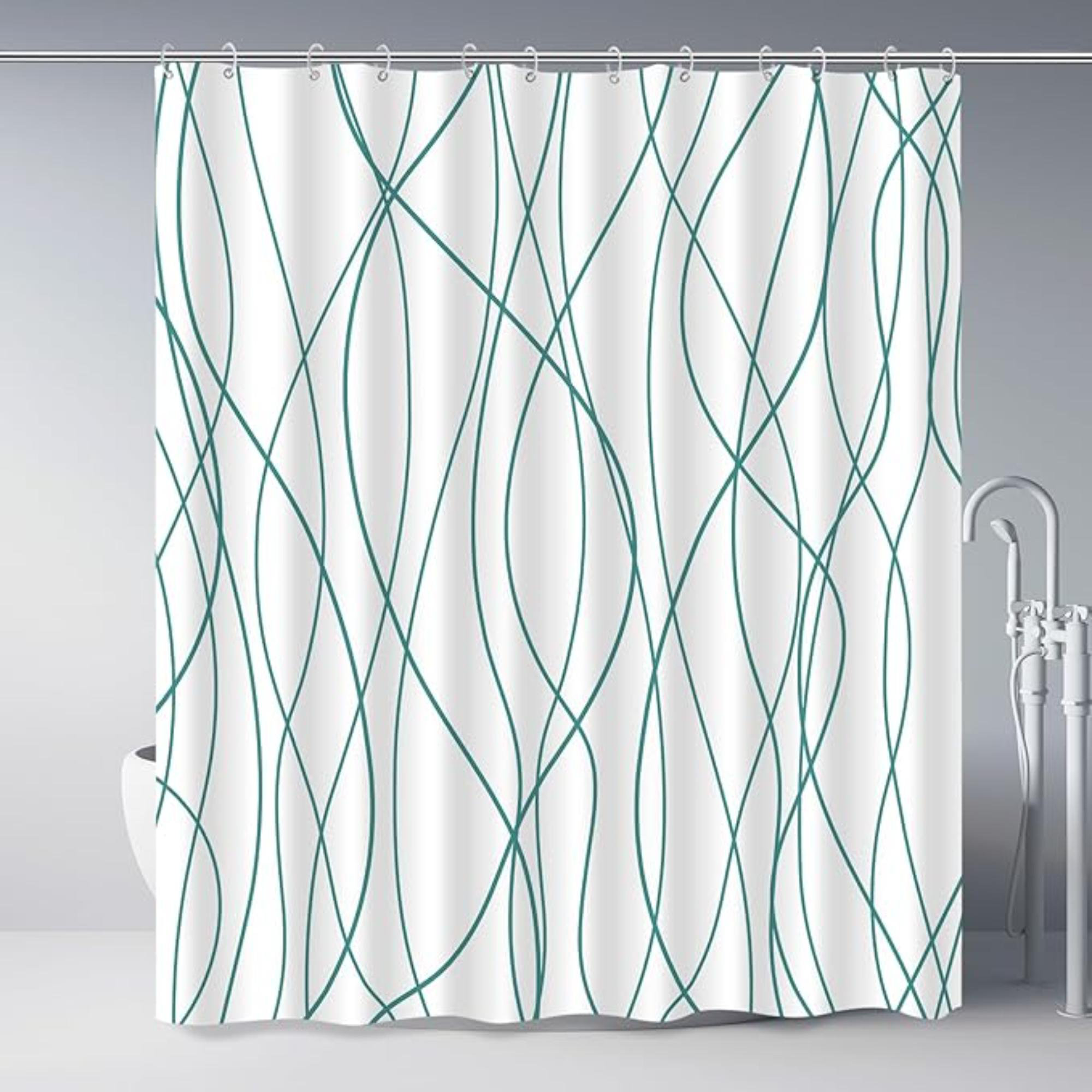 Ivy Bronx Striped Wavy Line Fabric Shower Curtain For Bathroom With 12 ...