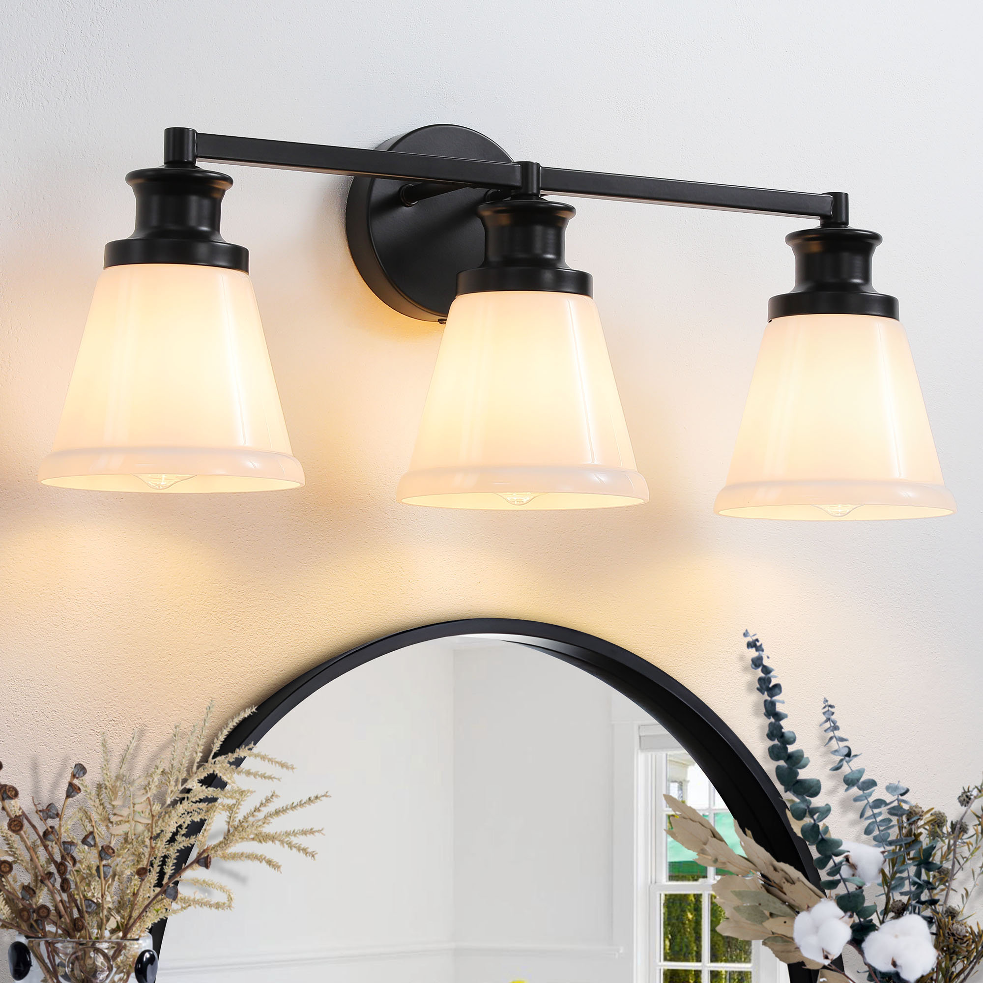 Hokku Designs Keever 3 - Light Dimmable Vanity Light with Glass Shade ...