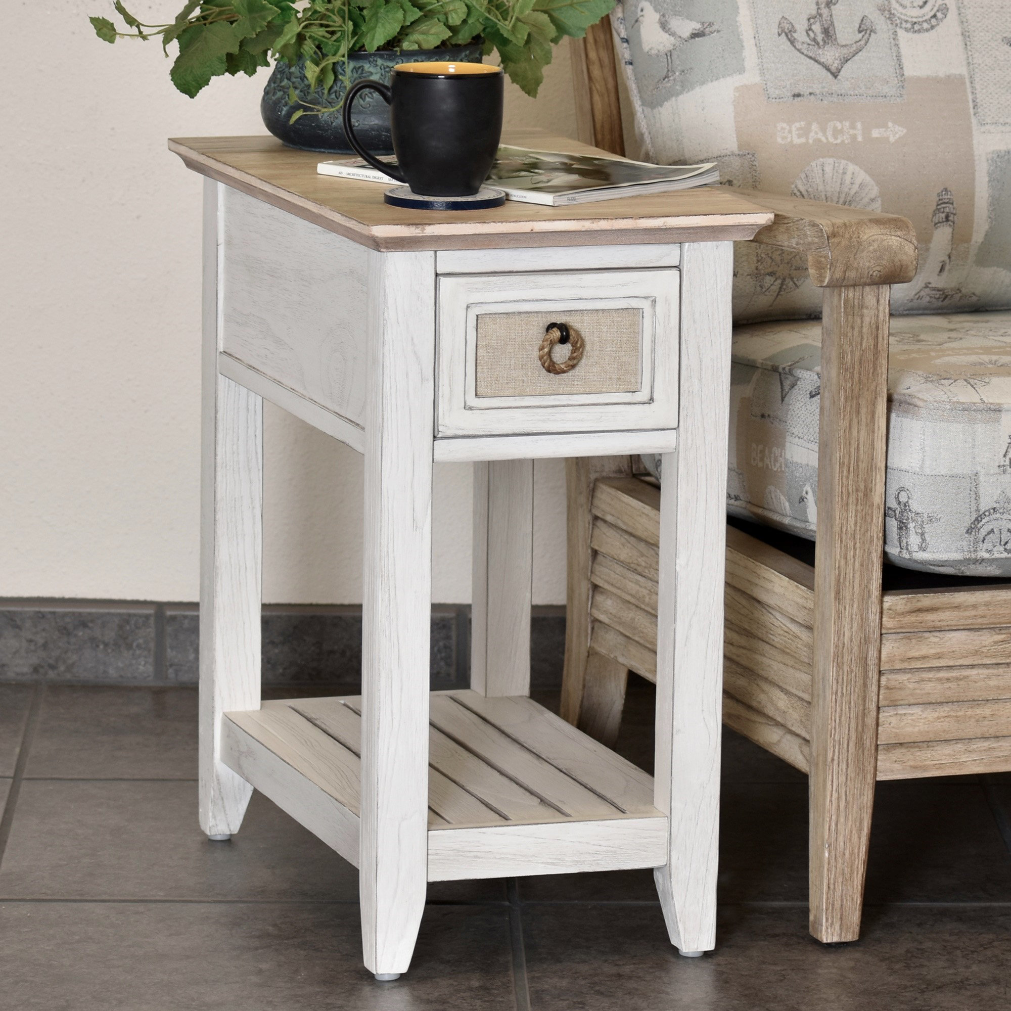 Rosecliff Heights Juliet White Solid Wood Coastal Chairside End Table ...