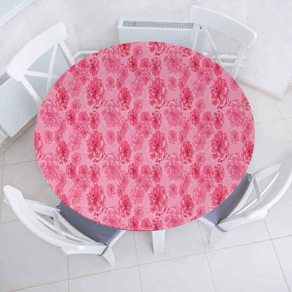 Mercer41 Flowers Fitted Round Tablecloth Pale Pink Dark Coral | Wayfair
