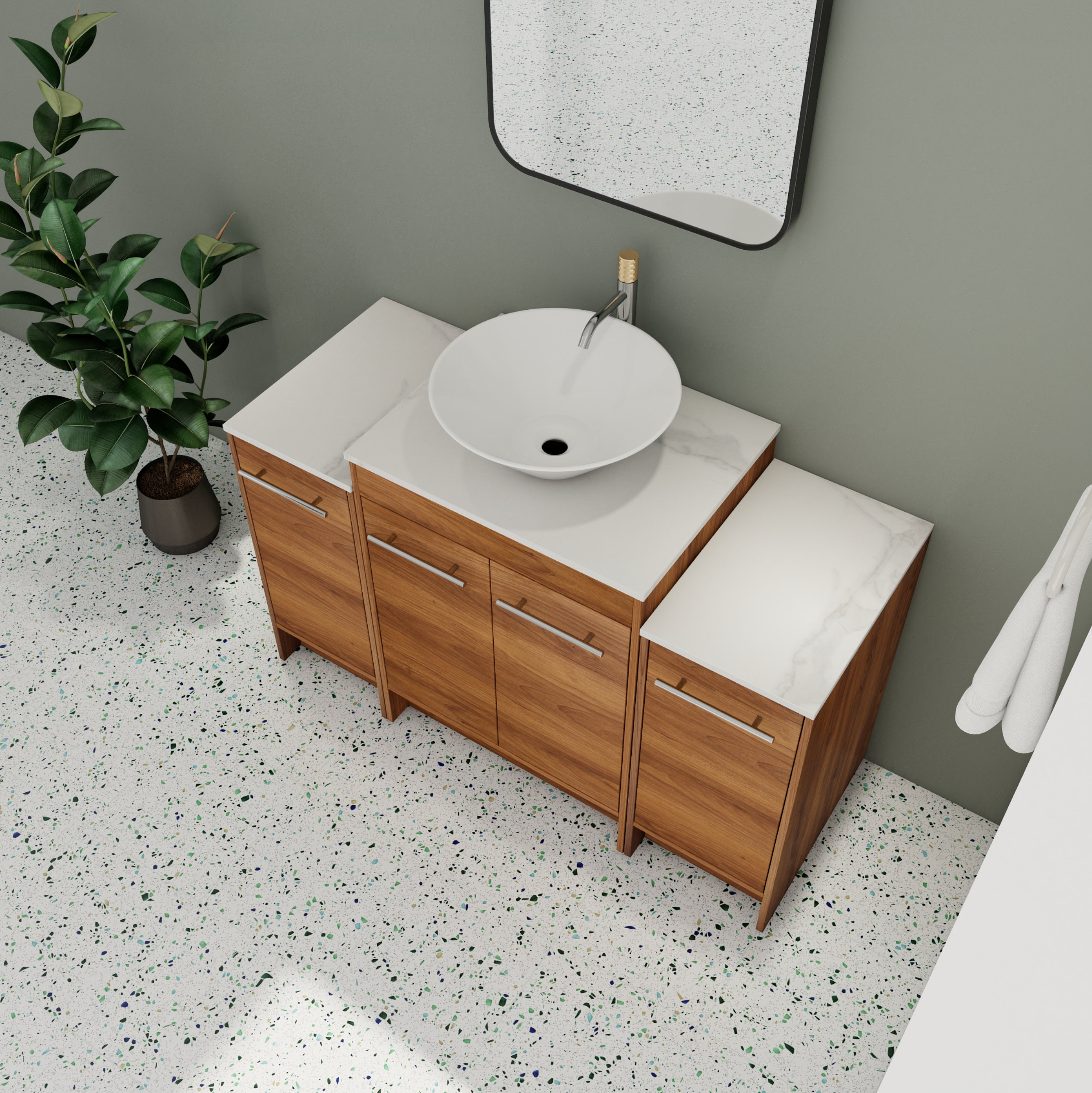 Ivy Bronx Meuble-lavabo simple 47,67 po avec plateau en pierre frittée ...