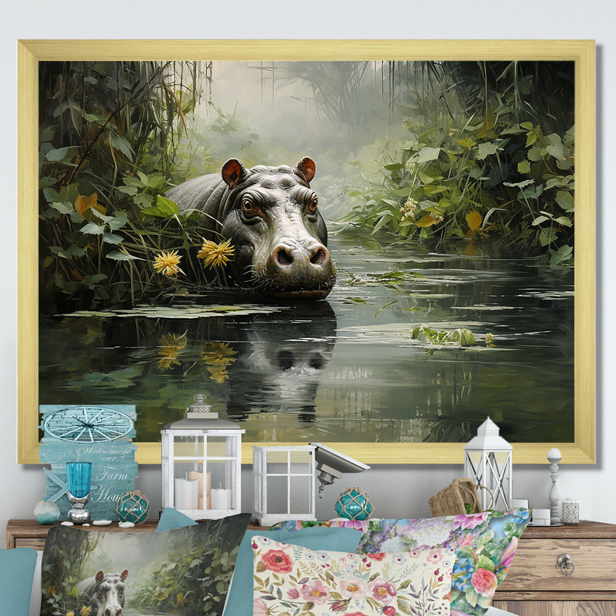 Bungalow Rose Hippo Secret Hideaway 2 - Hippopotamuswall Art | Wayfair