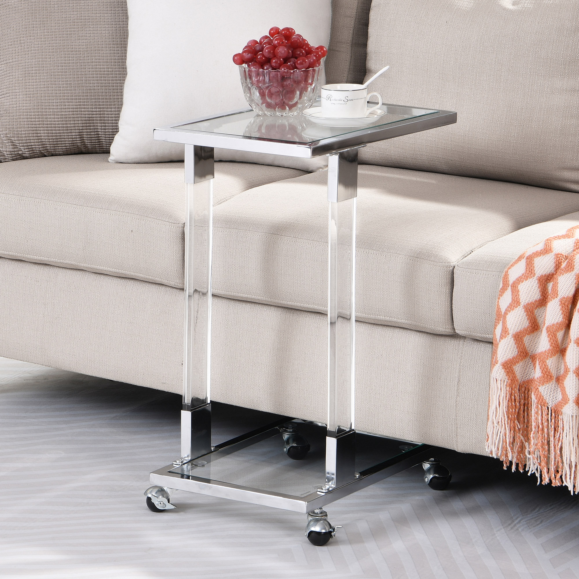Wrought Studio Chrome Glass Side Table, Acrylic End Table, Glass Top C ...