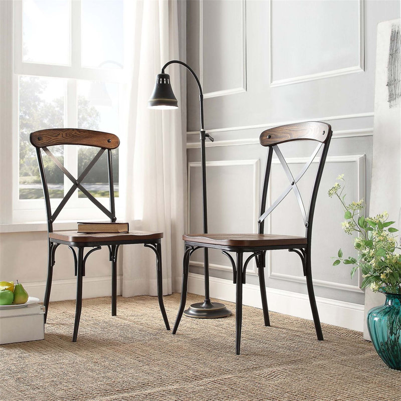 Everly Quinn Industrial Style Set of 2pcs Dining Chairs Metal Frame ...