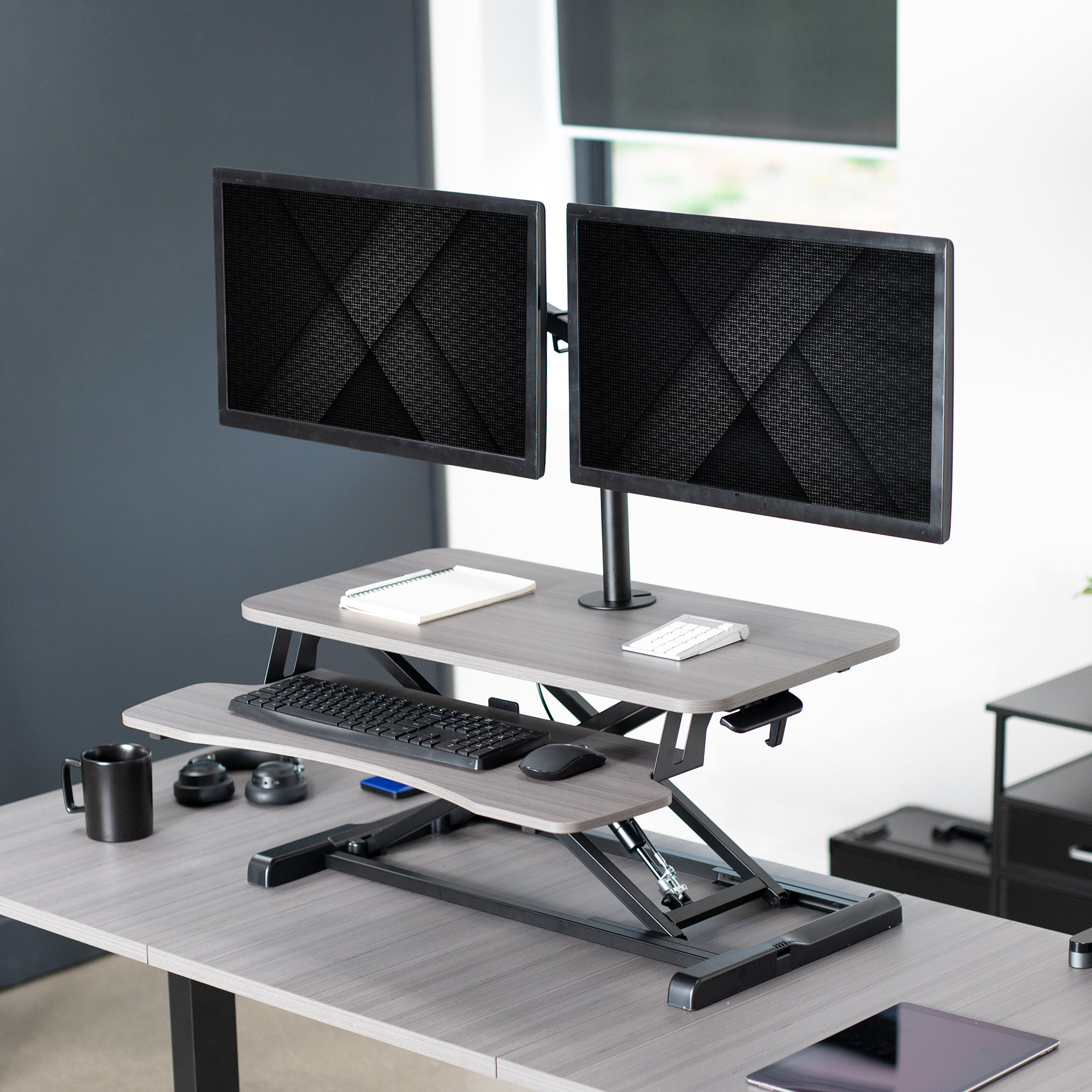 VIvo Convertisseur de bureau debout 32 "avec support pour écran double ...