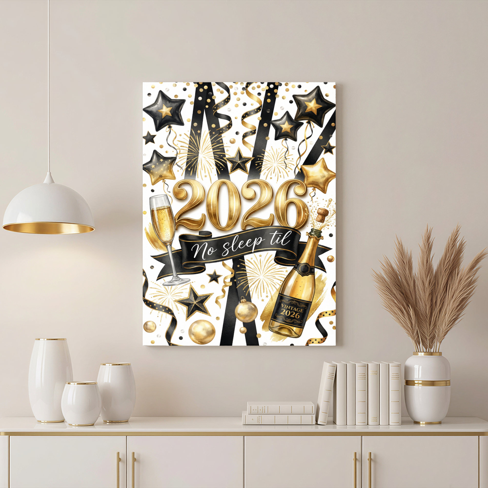 Mercer41 2026 New Year Celebration Gold And Black Stars Champagne ...