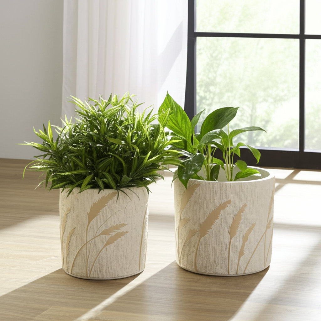 Sagebrook Home Planters Pottery Cement Embossed Grass Texture Indoor ...