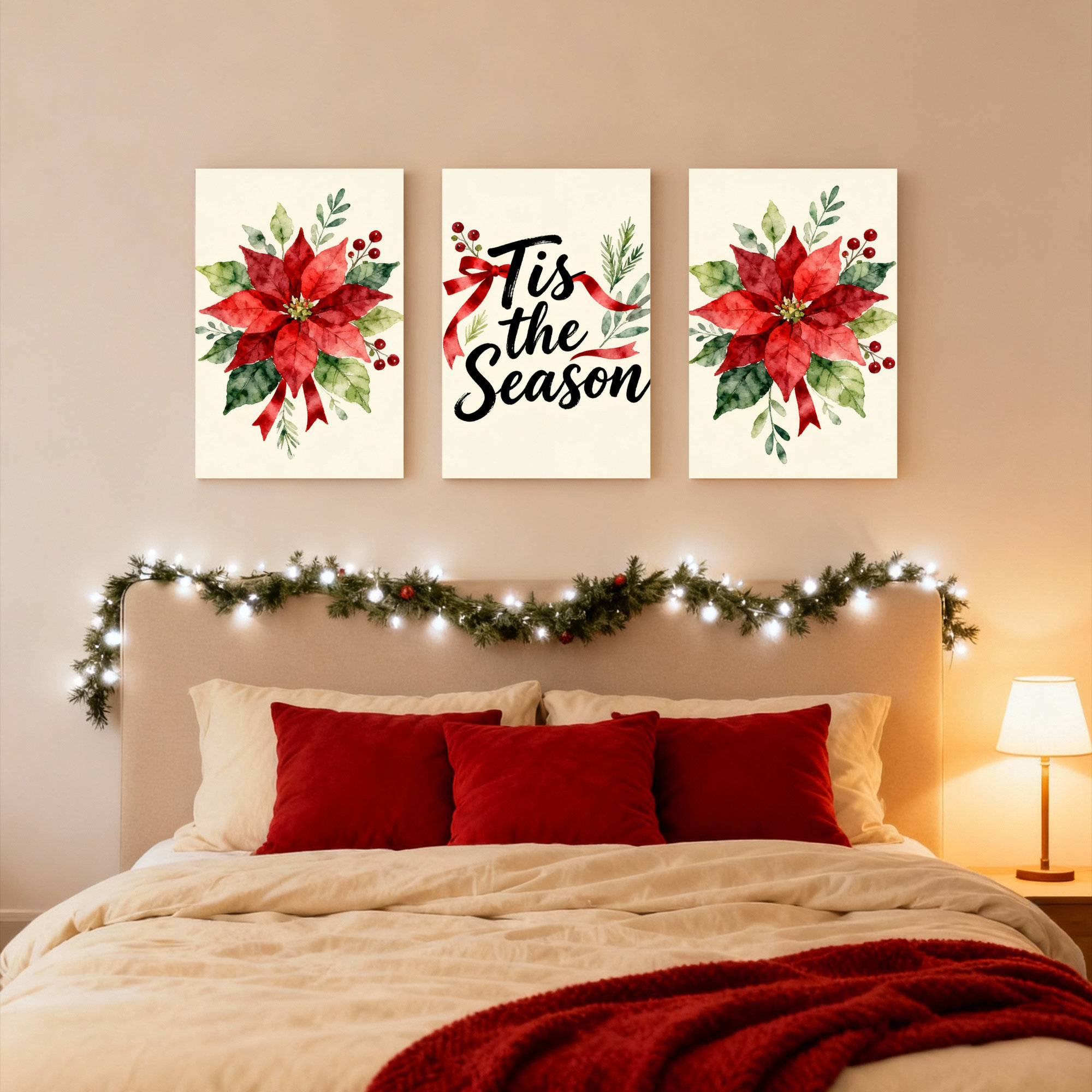 The Holiday Aisle® Poinsettia Floral and Tis the Season Typography ...