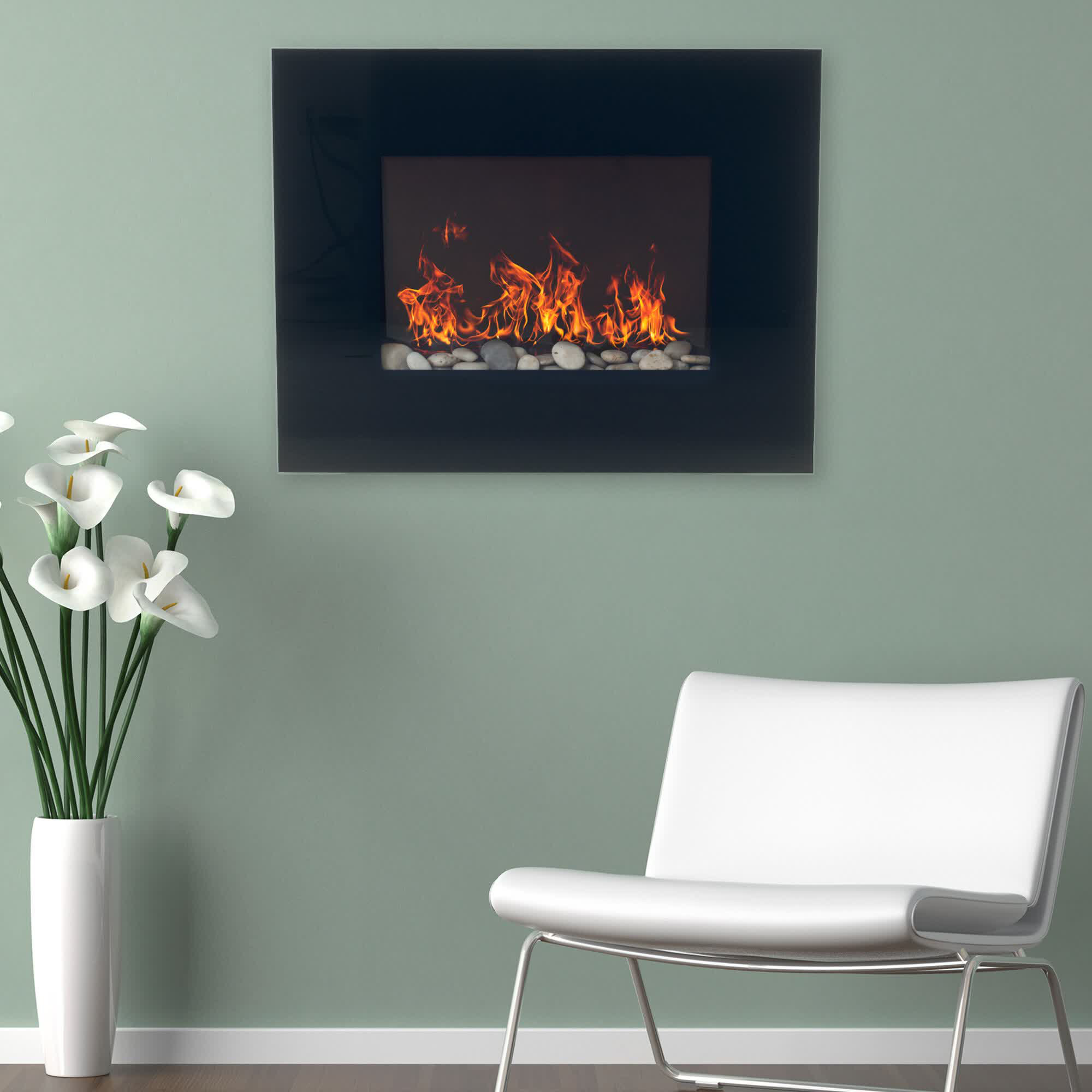Wade Logan Lakey 26" Wall Mounted Electric Fireplace - Pebble Fuel ...