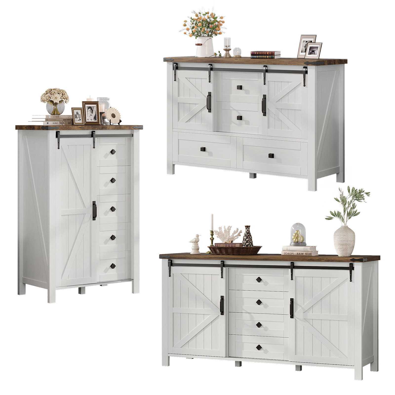 Gracie Oaks Kriebel Farmhouse 3-piece Bedroom Table Set & Reviews | Wayfair