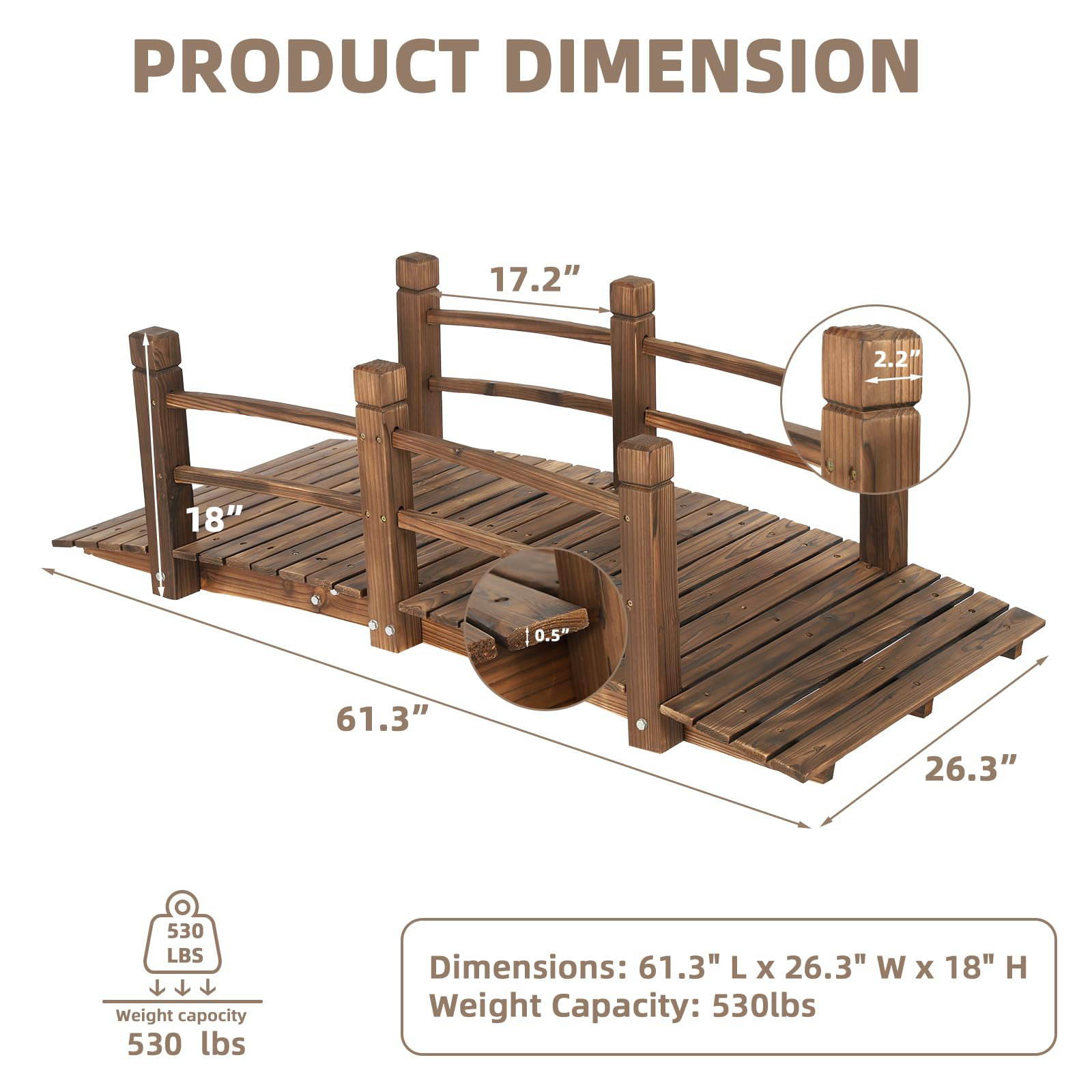 Epicozy Wooden Garden Bridge Classic Wood Arch Stained Finish ...