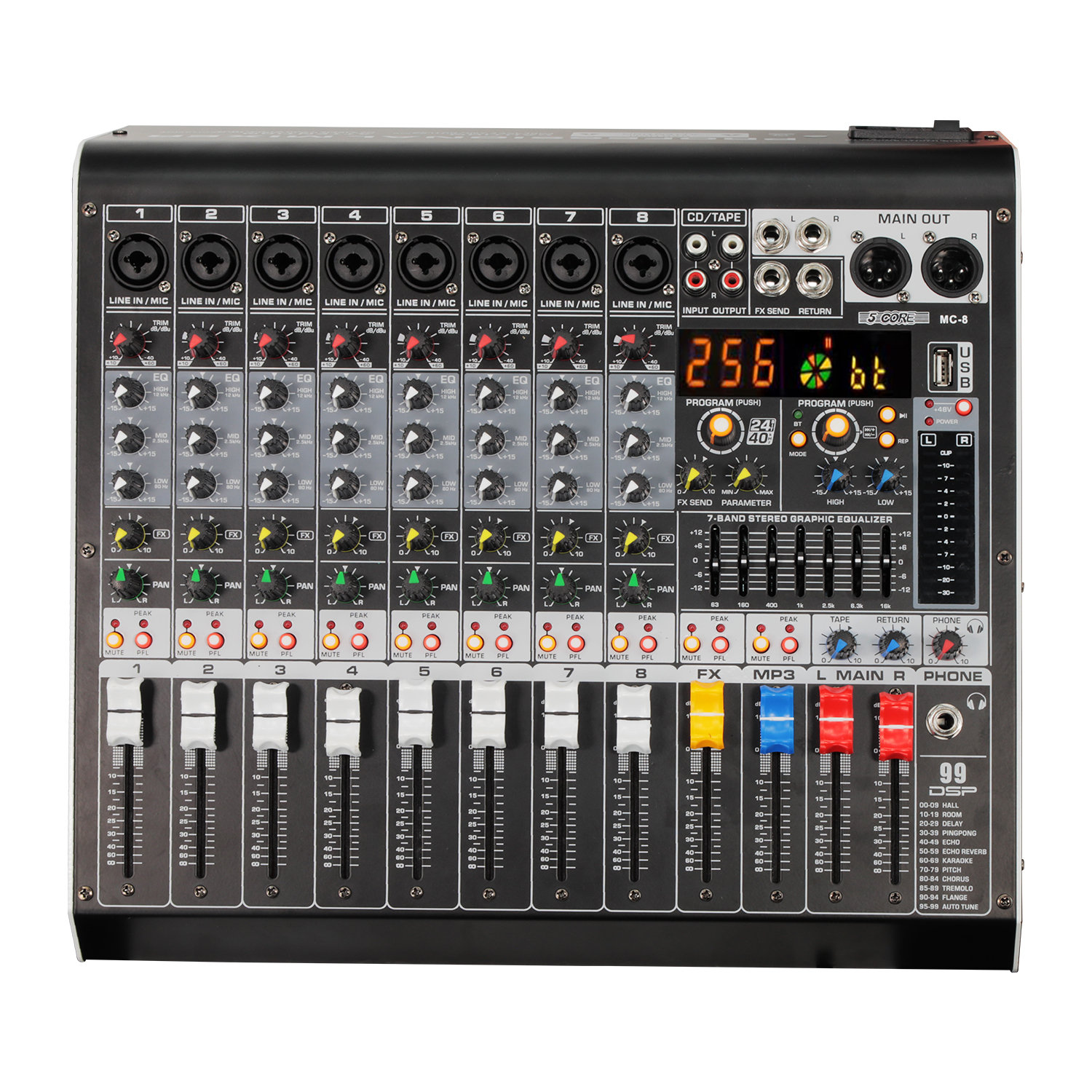 5 Core Audio Mixer 8 Channel DJ Controller Professional Sound Board ...