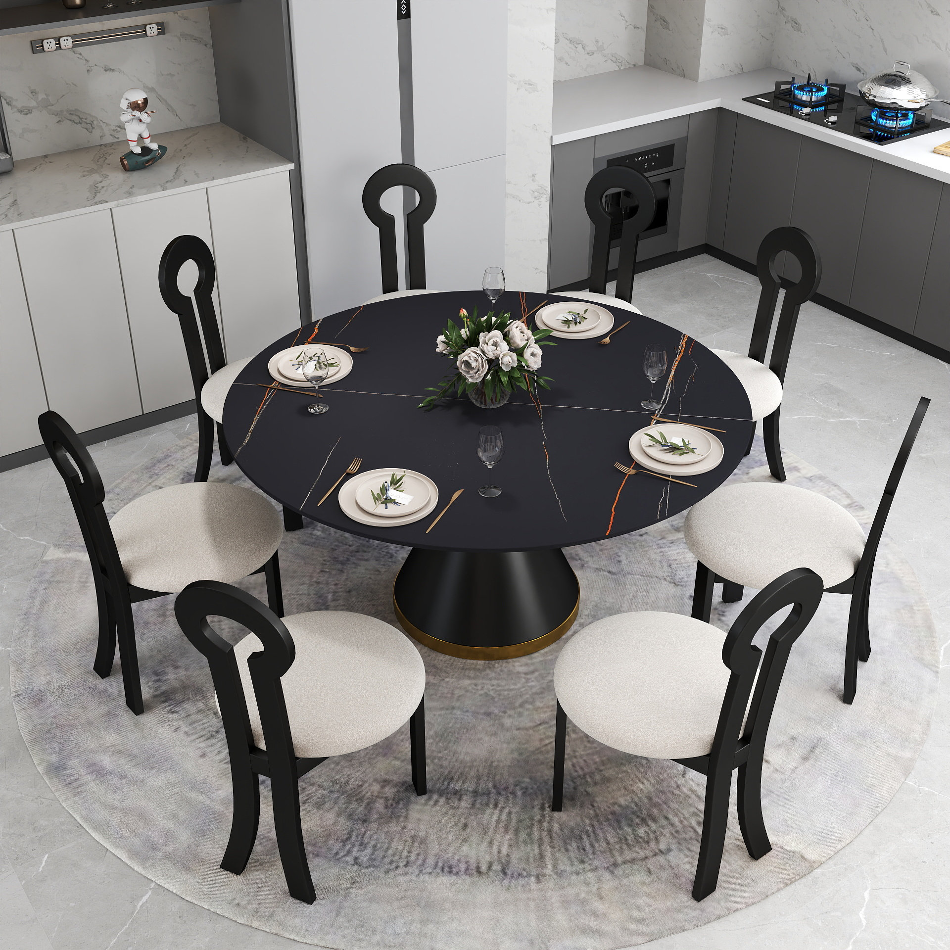Mercer41 8 Seat Dining Table Set With Modern Key-shaped Dining Chairs ...