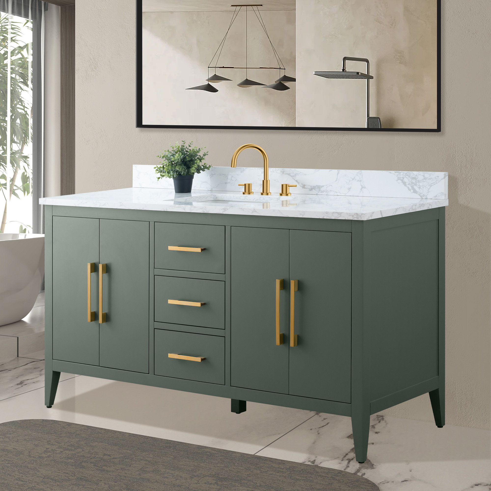 Vanity Art 60'' Single Bathroom Vanity with Engineered Marble Top ...