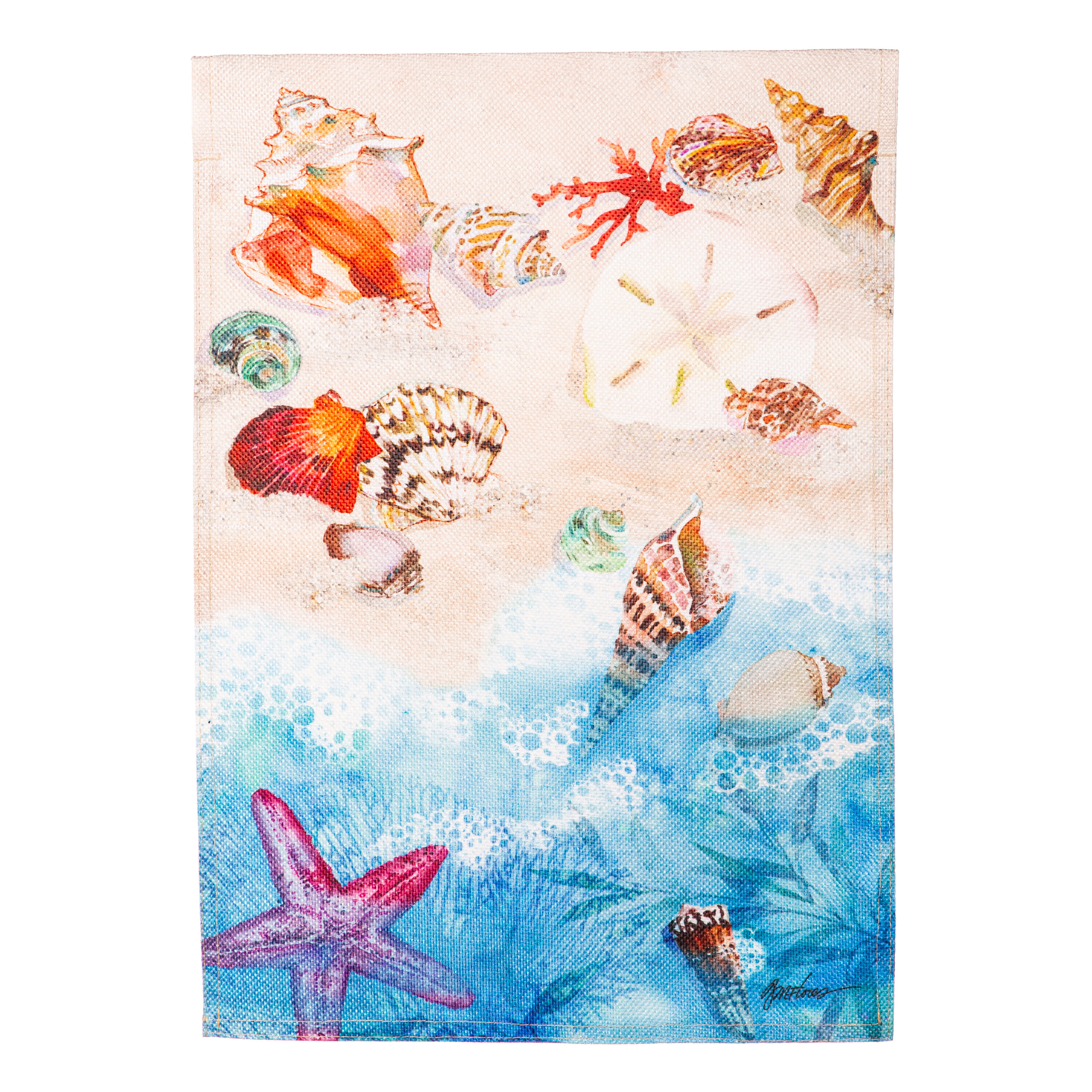 Highland Dunes Seashells By The Shore Burlap Garden Flag | Wayfair