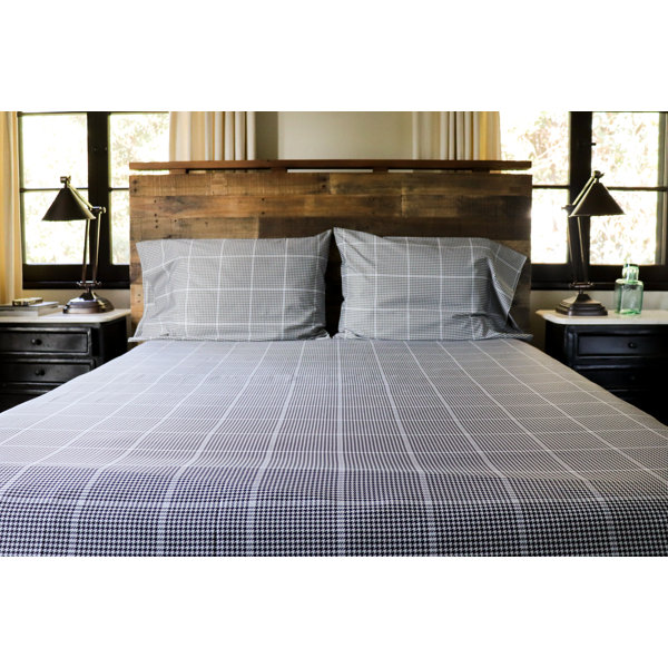 Thread Experiment Houndstooth 100% Cotton Sateen Plaid Sheet Set | Wayfair