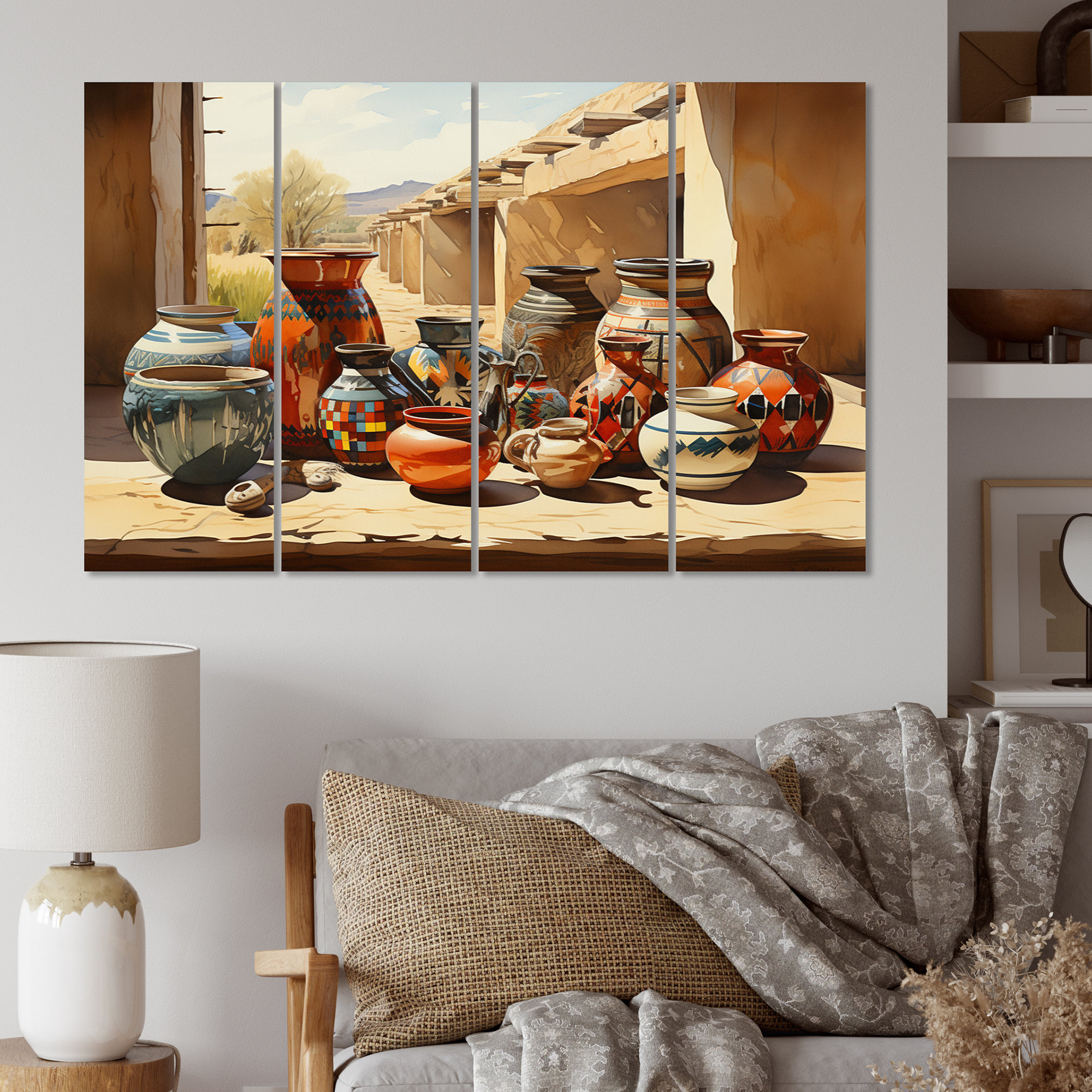 Union Rustic Native Art Pueblo Pottery II - Native American Canvas Wall ...