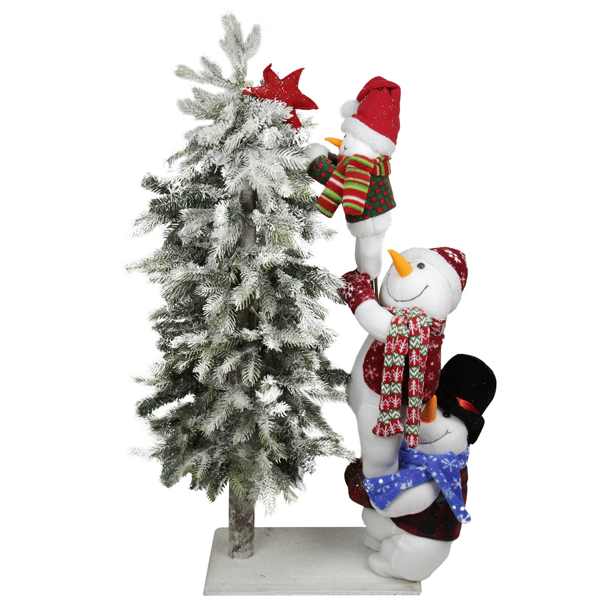 Northlight Seasonal 3.25" Flocked Alpine with Snowman Tower on Wooden ...