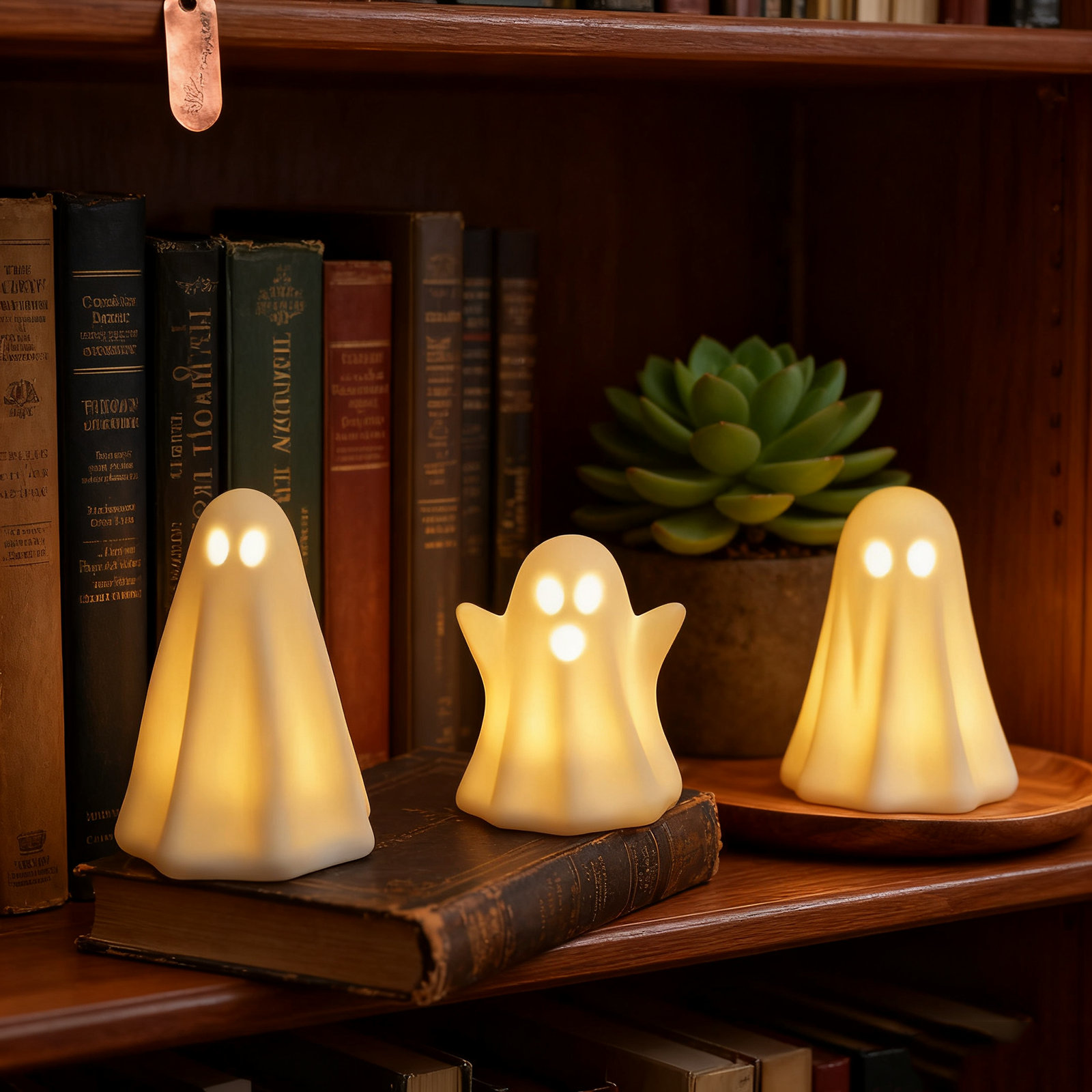 The Holiday Aisle® 3-pack Halloween Lighted Ceramic Ghost Decor | Timer ...