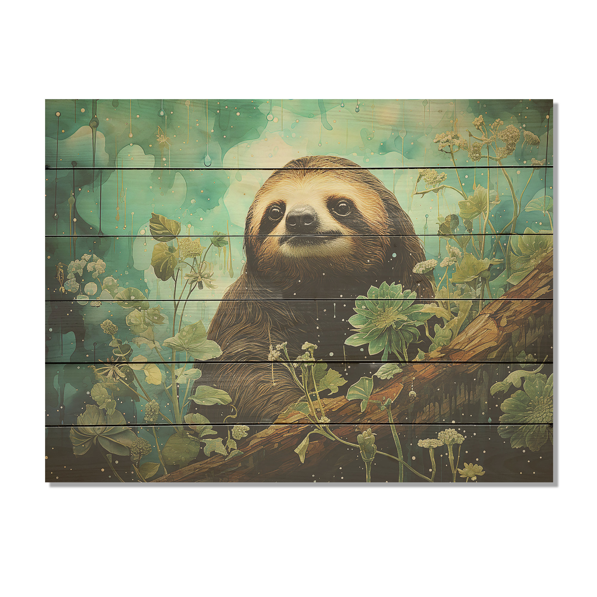 Lark Manor Sloth Jade Journey - Sloth Wood Art On Natural Pine Wood ...
