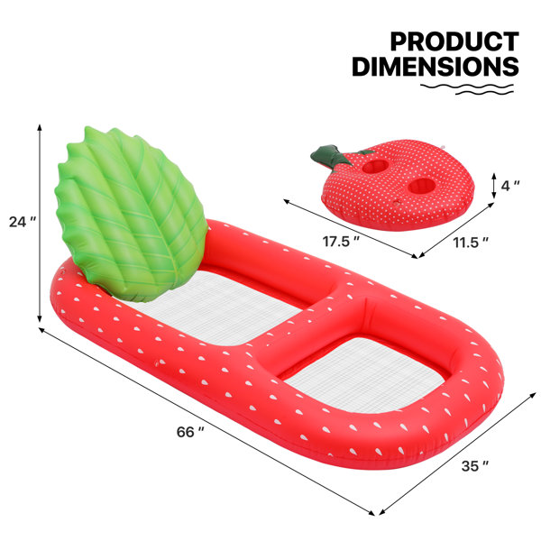 MoNiBloom 3-in-1 PVC Inflatable Pool Floats, Strawberry Pool Raft with ...