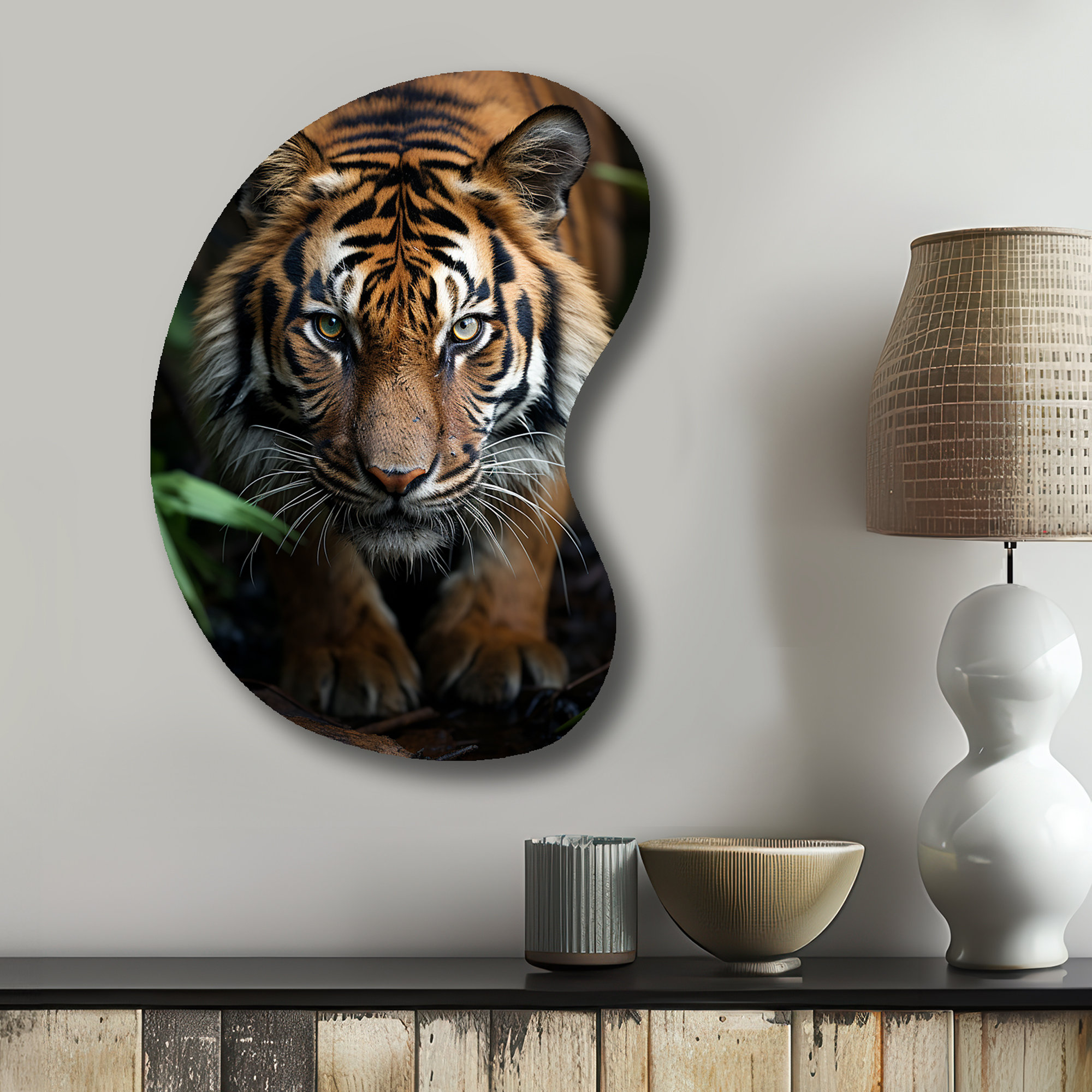 Latitude Run® Beige Black Tiger Portrait II - Tiger Boom Shape Metal ...