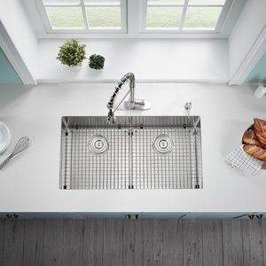 Serene Valley 36 in. Double Bowl Undermount Kitchen Sink, Thin Divider ...