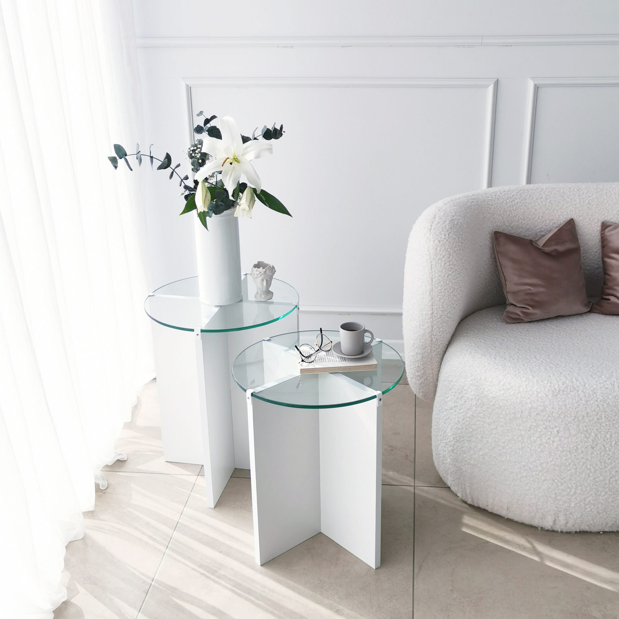 East Urban Home Lili Glass Pedestal Nesting Tables | Wayfair
